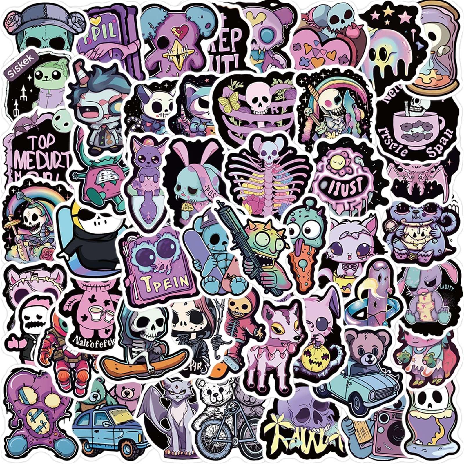 Amazon.com: Cute Gothic Stickers 50 Pcs Neon Halloween Midnight Goth ...