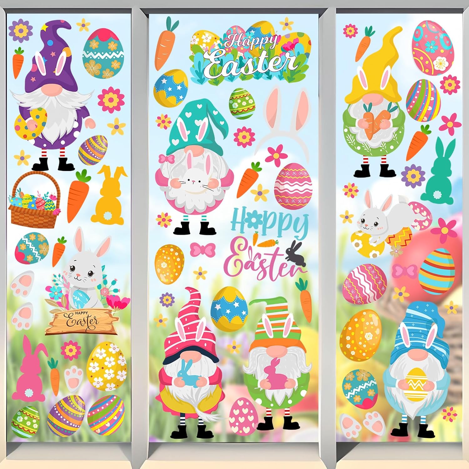 Amazon.com: Geyoga 6 Sheets 77 Pcs Easter Window Clings Easter Window ...