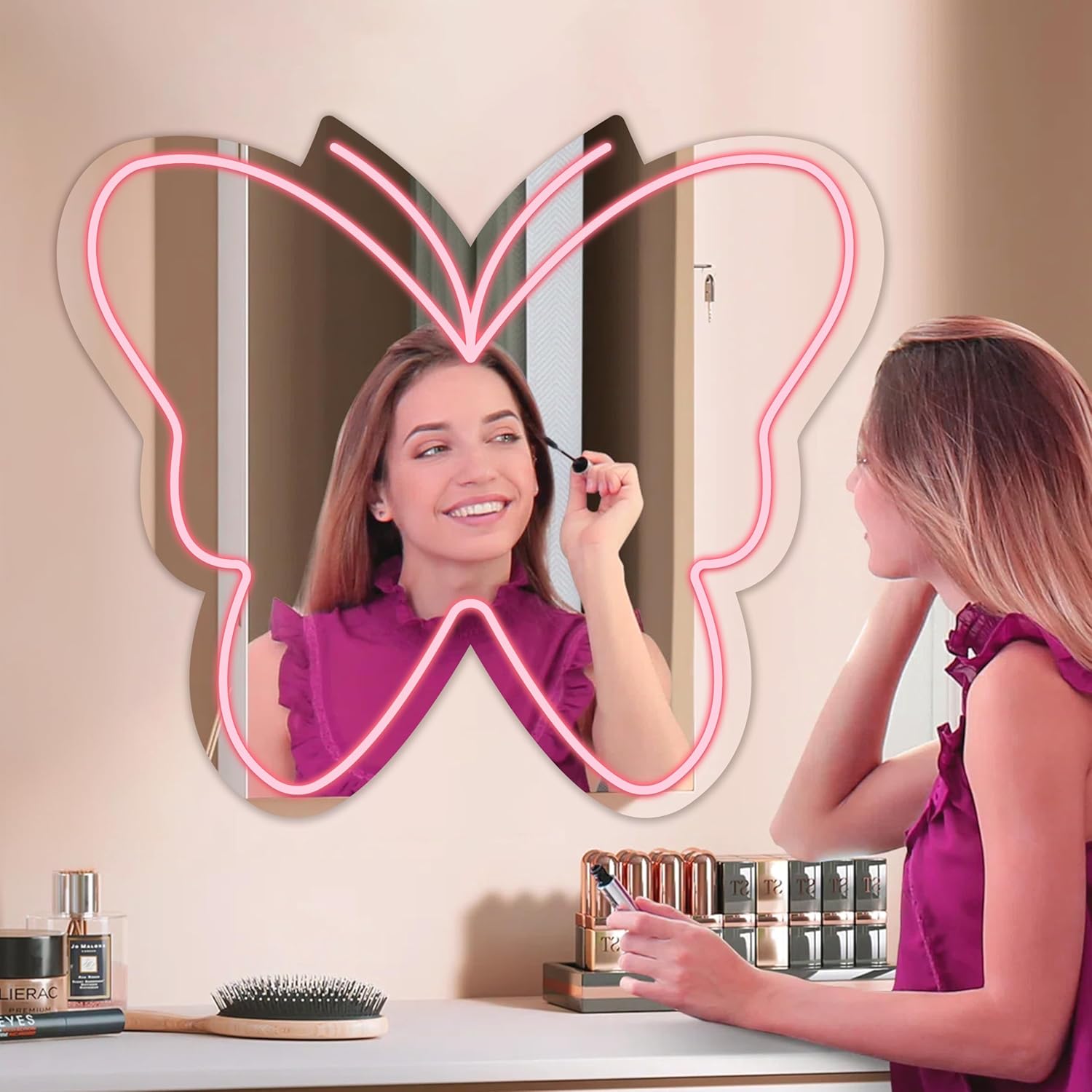 Amazon.com: vanstarry Anime Butterfly Mirror with Light Neon Signs for ...