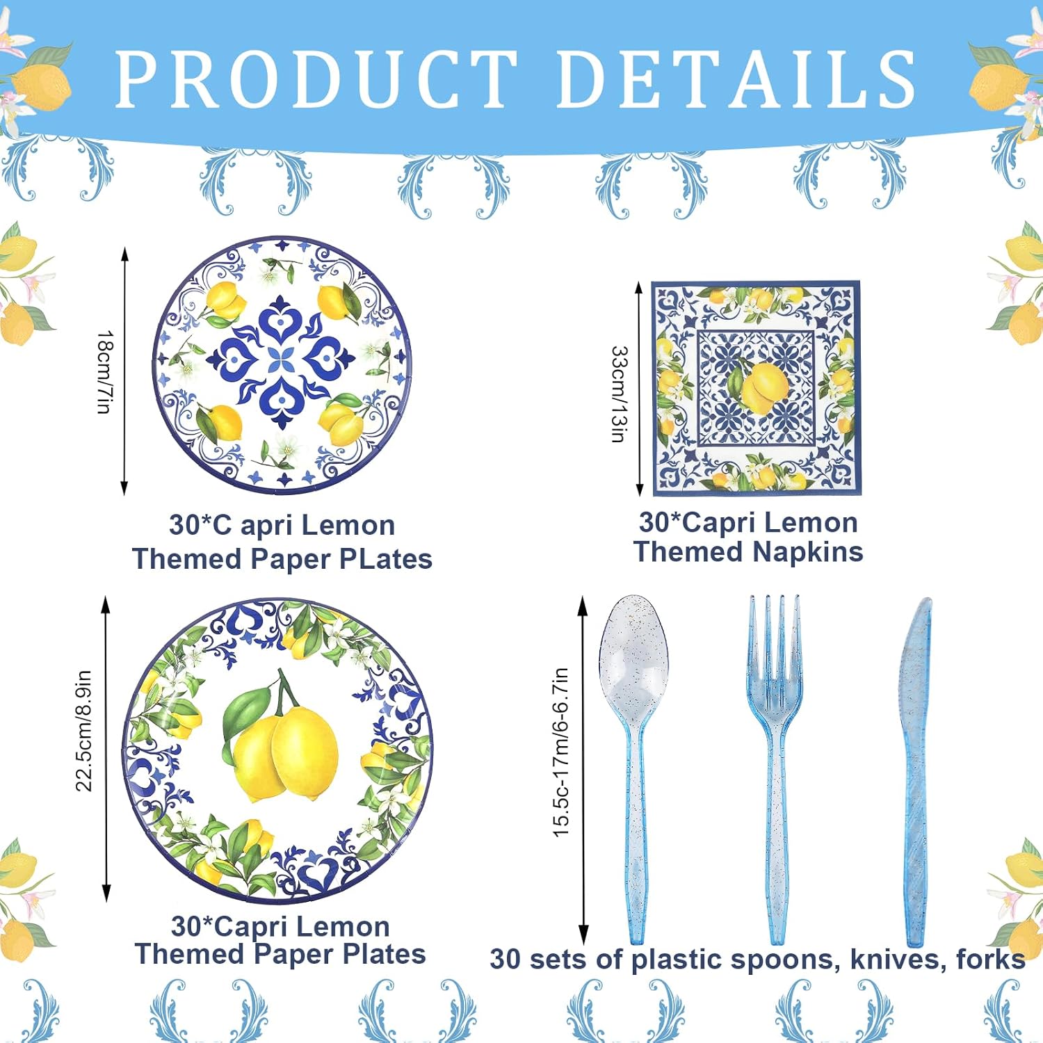 180Pcs Capri Lemon Party Plates Supplies Blue Tile Nepal | Ubuy