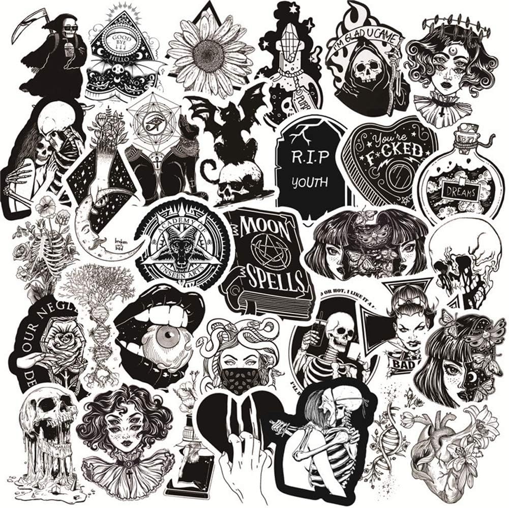 Amazon.com: 350 PCS Gothic Stickers Pack,Black White Skull Sticker for ...