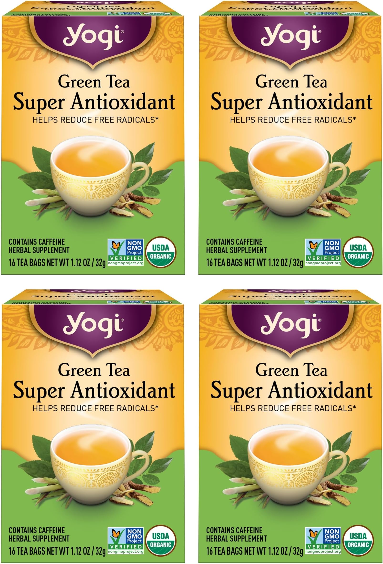 Amazon.com : Yogi Tea Green Tea Super Antioxidant - 16 Bags per Pack (4 ...
