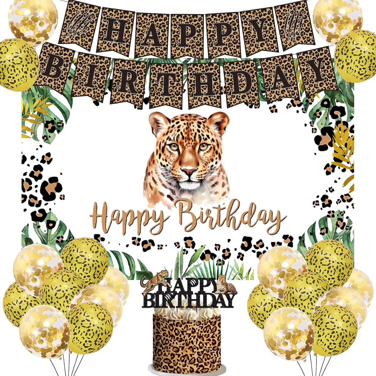Amazon.com: Cheetah Birthday Decorations Set,Leopard Birthday Banner ...