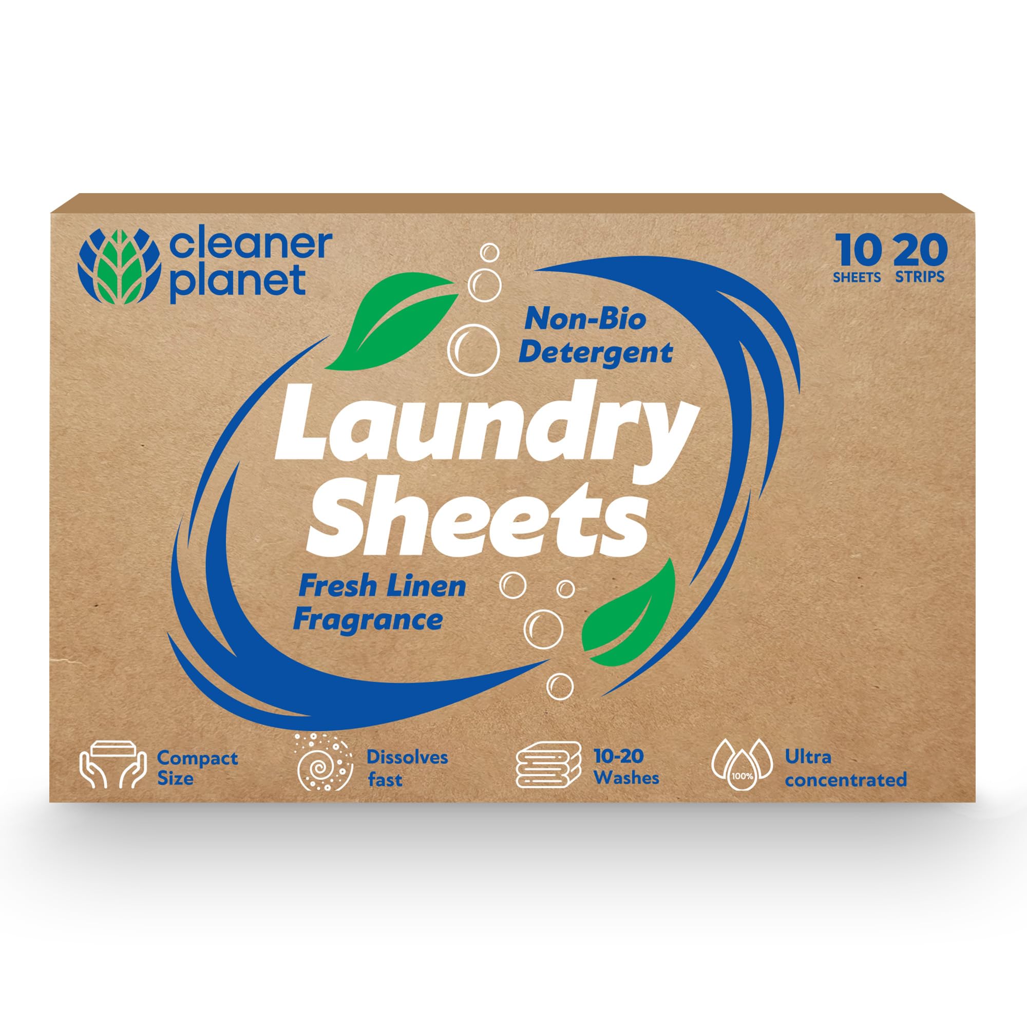 10pk Laundry Detergent Sheets | 20 Loads Fresh Linen Scent Eco Washing ...