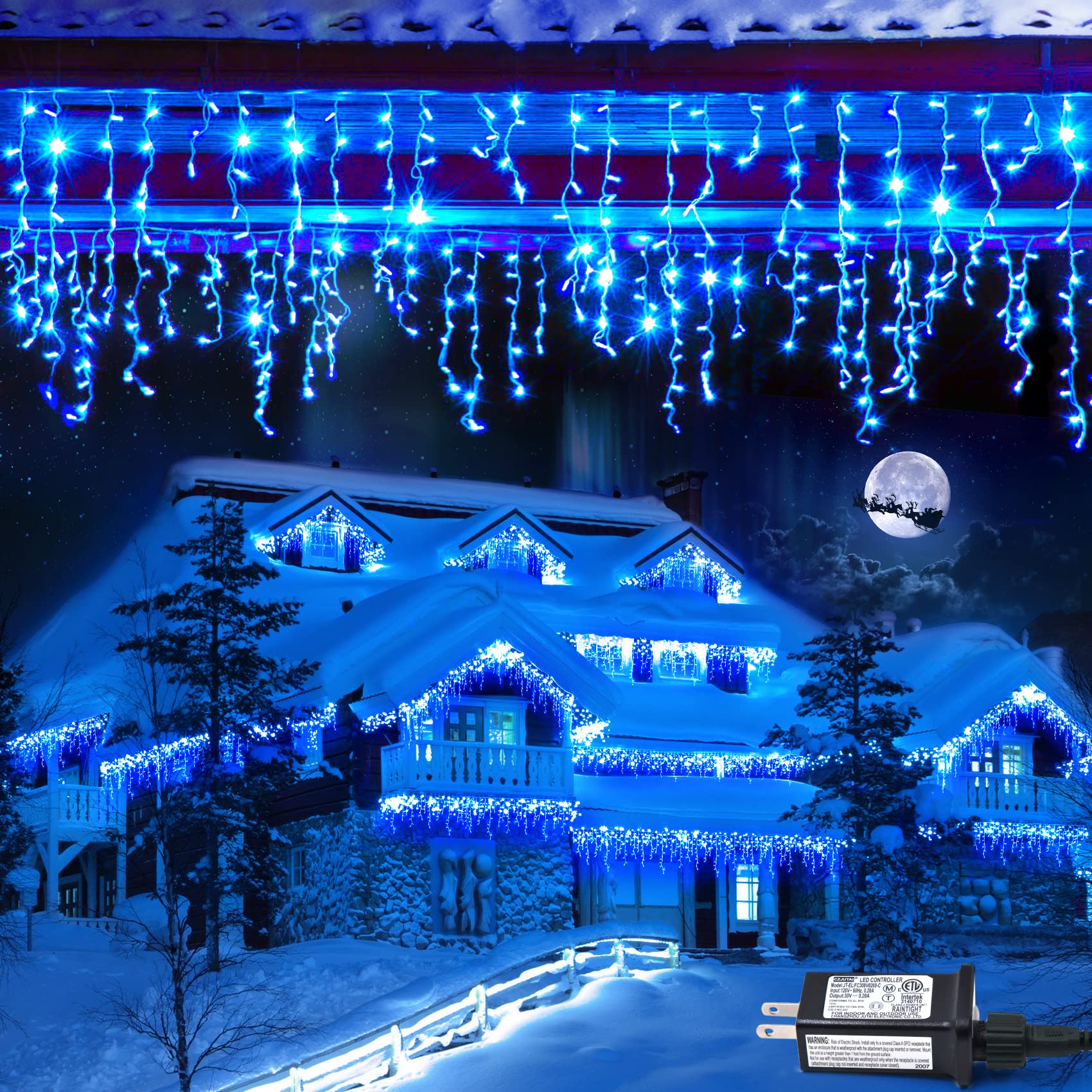 Blue Icicle Lights On House