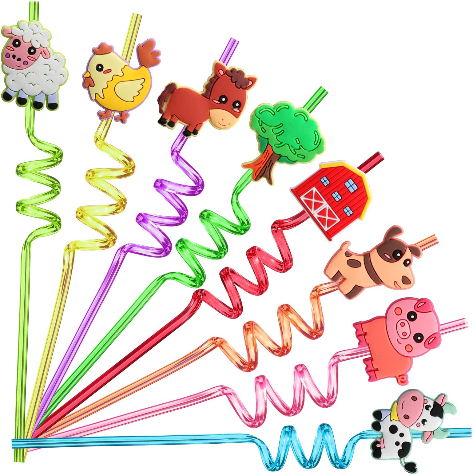 Amazon.com: AFZMON 24 PCS Farm Aminal Drinking Straws Reusable Plastic ...