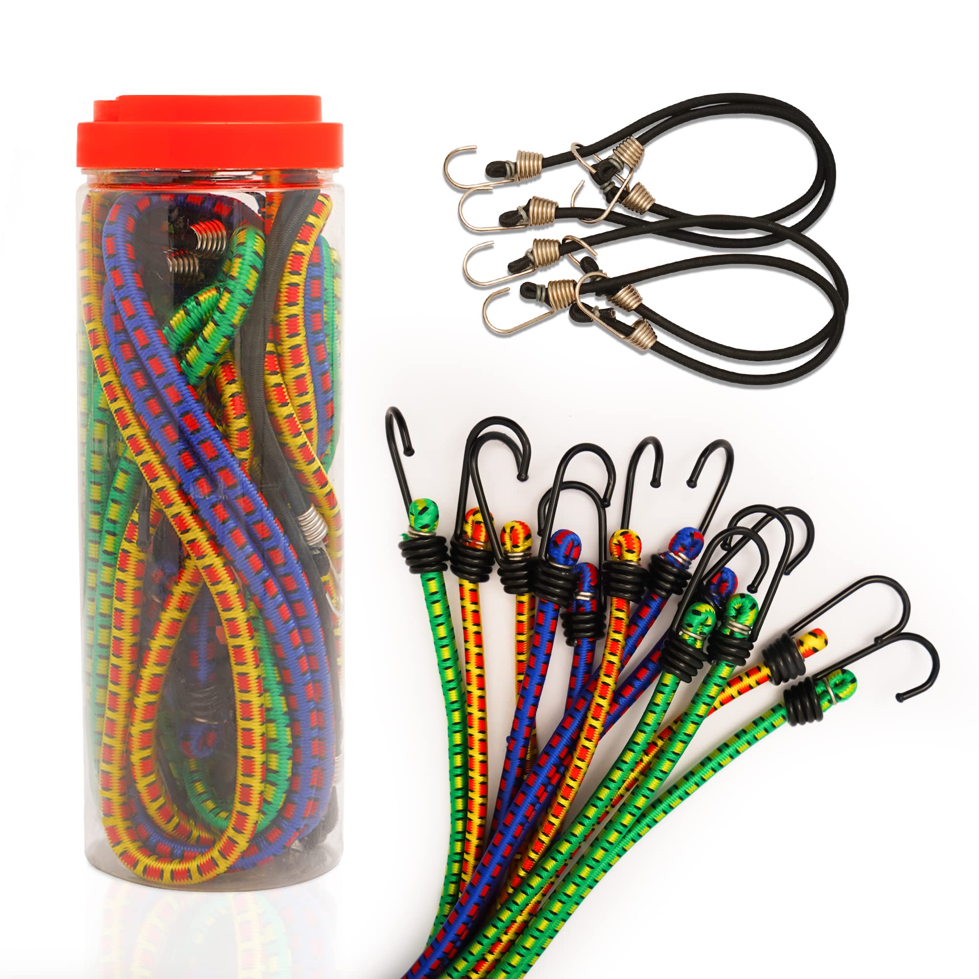 Bungee Cords with Hooks – 10 Heavy Duty Bungee Straps in Storage Jar ...