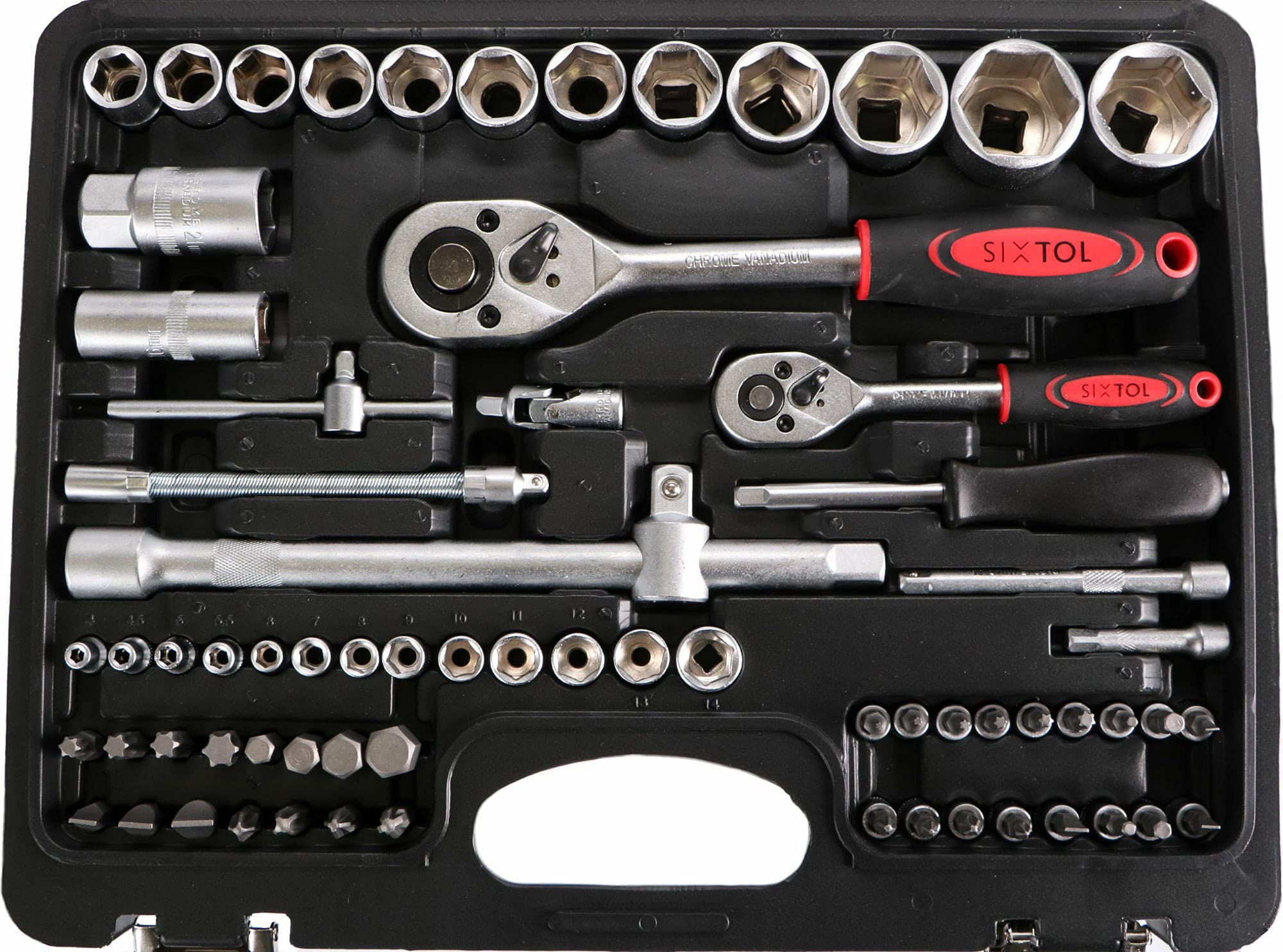 SIXTOL Tool Set 82 Pieces in a Tool Case Socket Set, Steel Wrench ...
