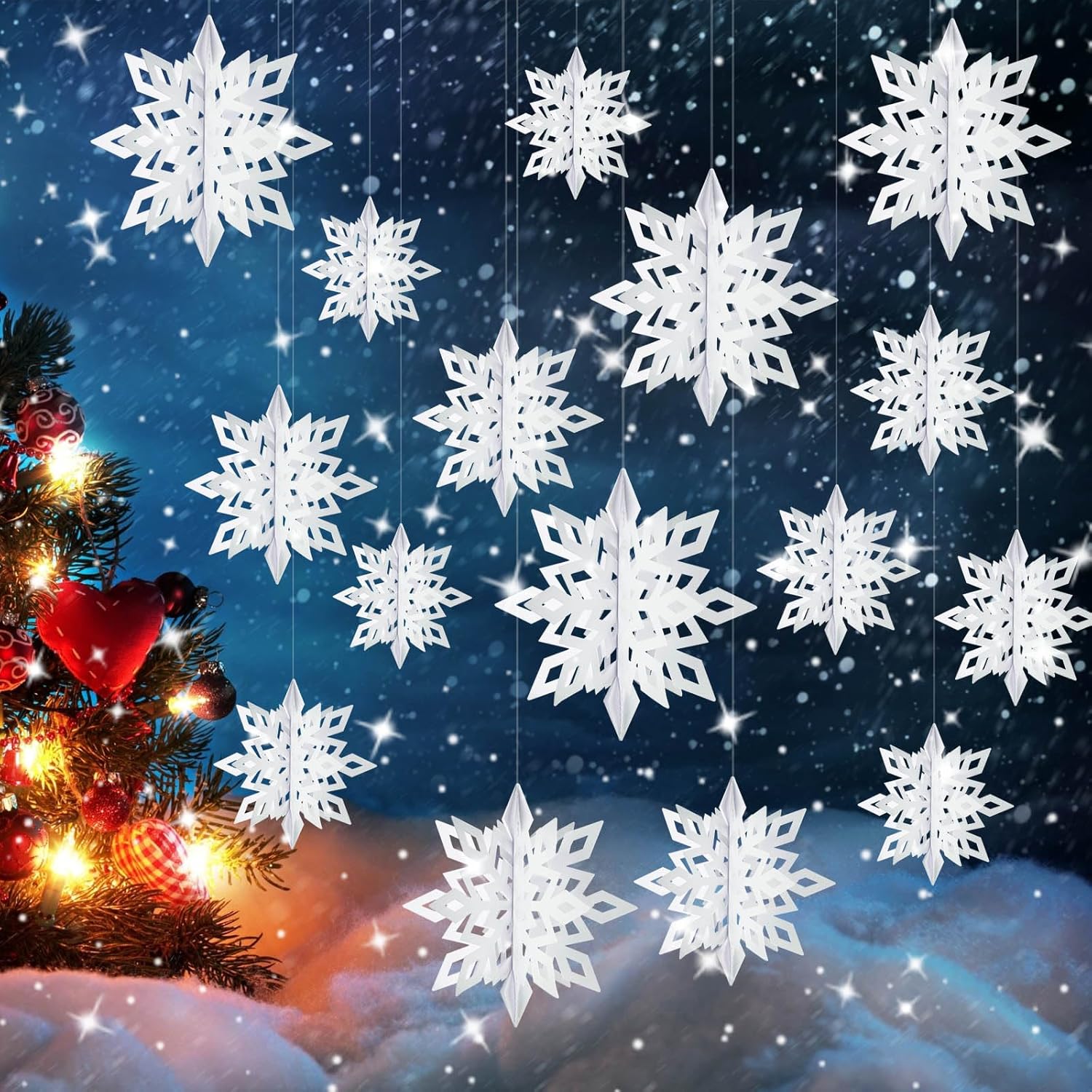 Amazon.com: 48PCS Frozen 3D Hanging Snowflake Decorations - Large White ...