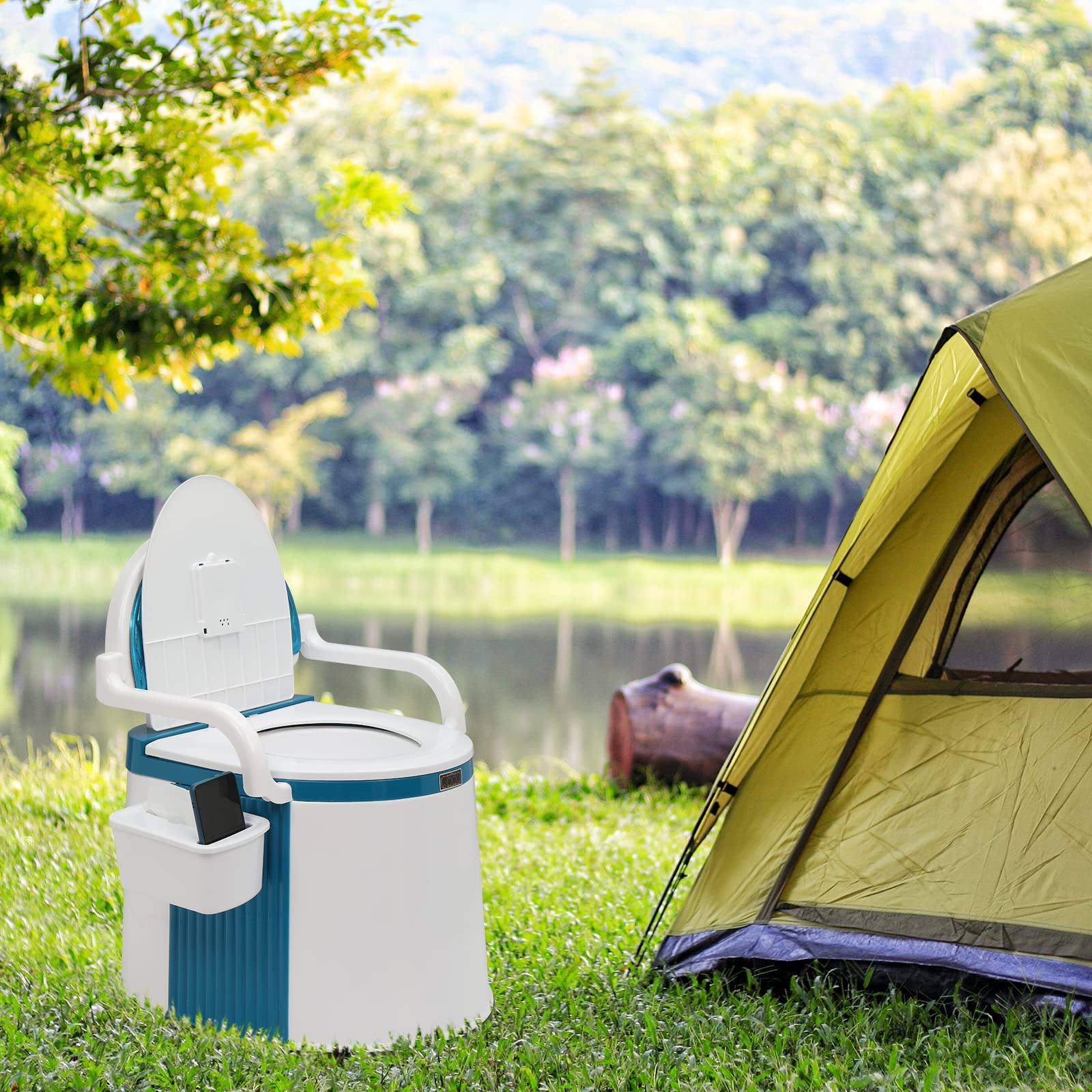 VINGLI Portable Toilet | Back & Handrail Design Commode with 5 Gallon ...