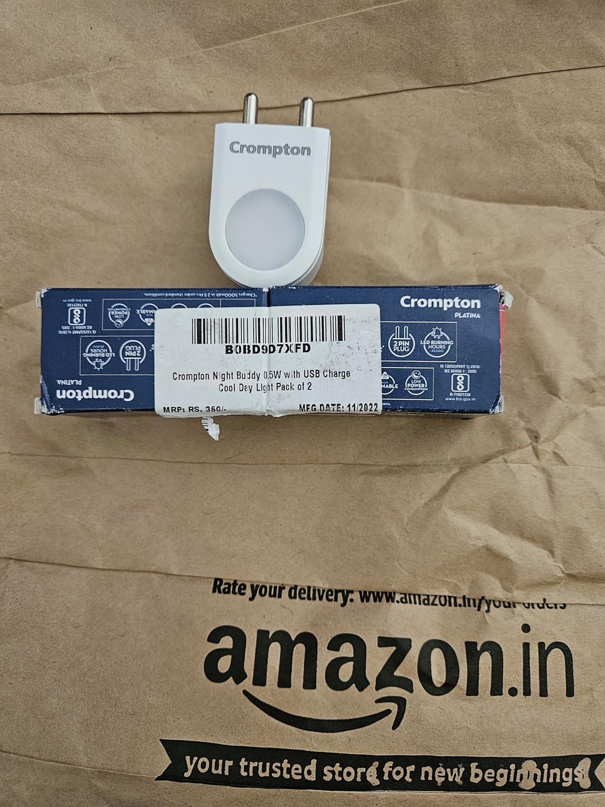 Crompton Night Buddy 0.5W with USB Charge Cool Day Light Pack of 2 ...