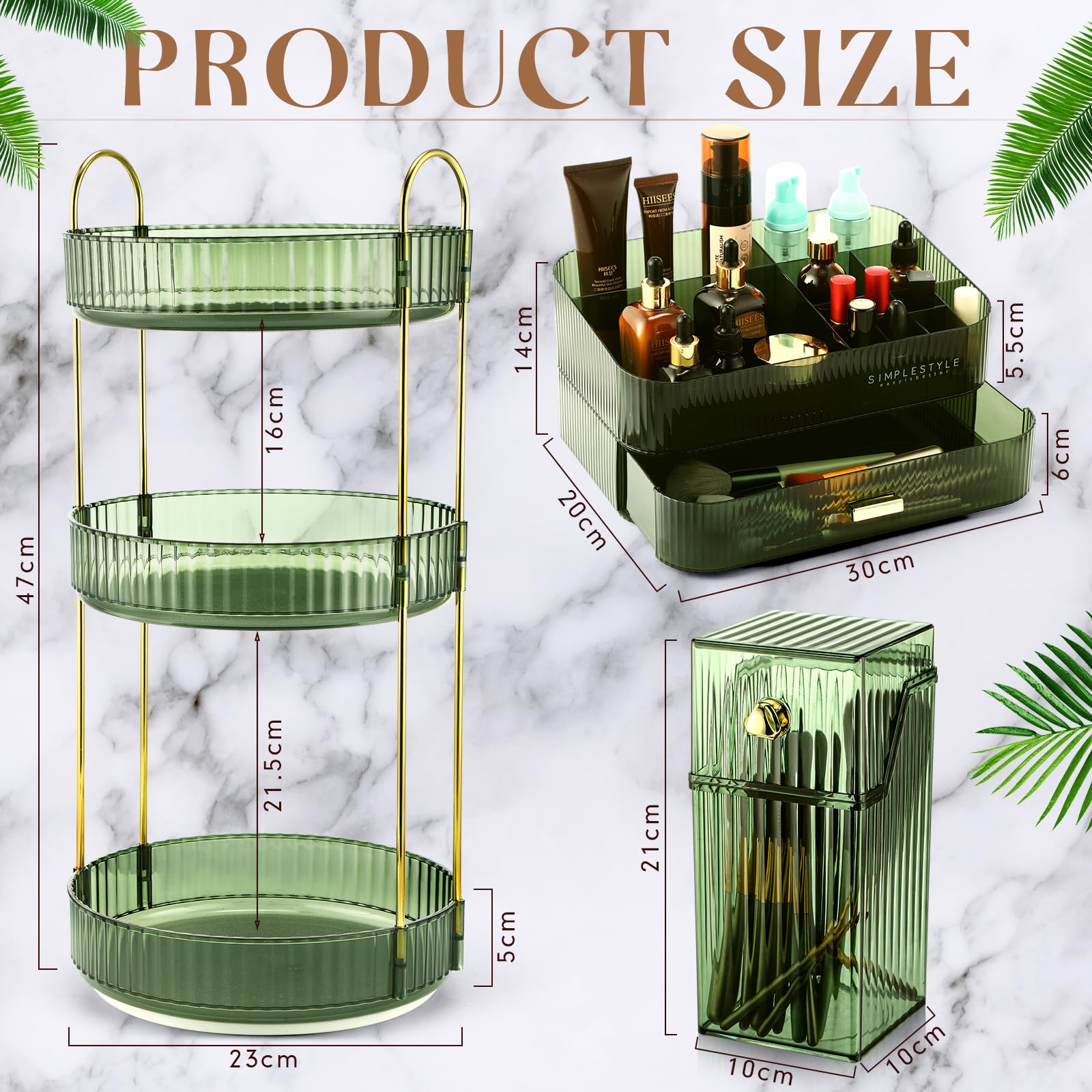 4 Pcs Vanity Case Set Include 3 Tire Rotating Makeup Organizer Makeup ...