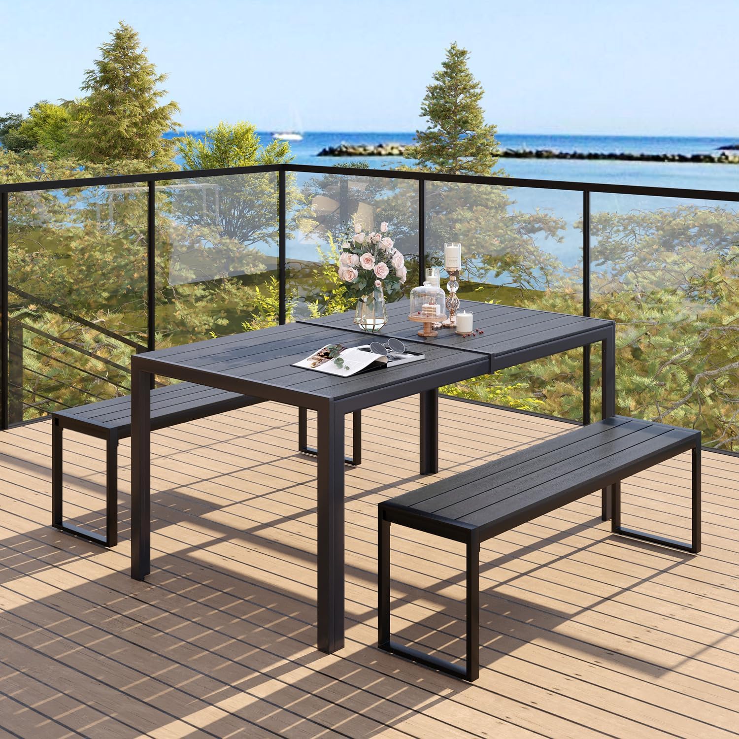 Amazon.com: Cozyman 3 Pieces Patio Table Set, HDPS and Aluminum ...