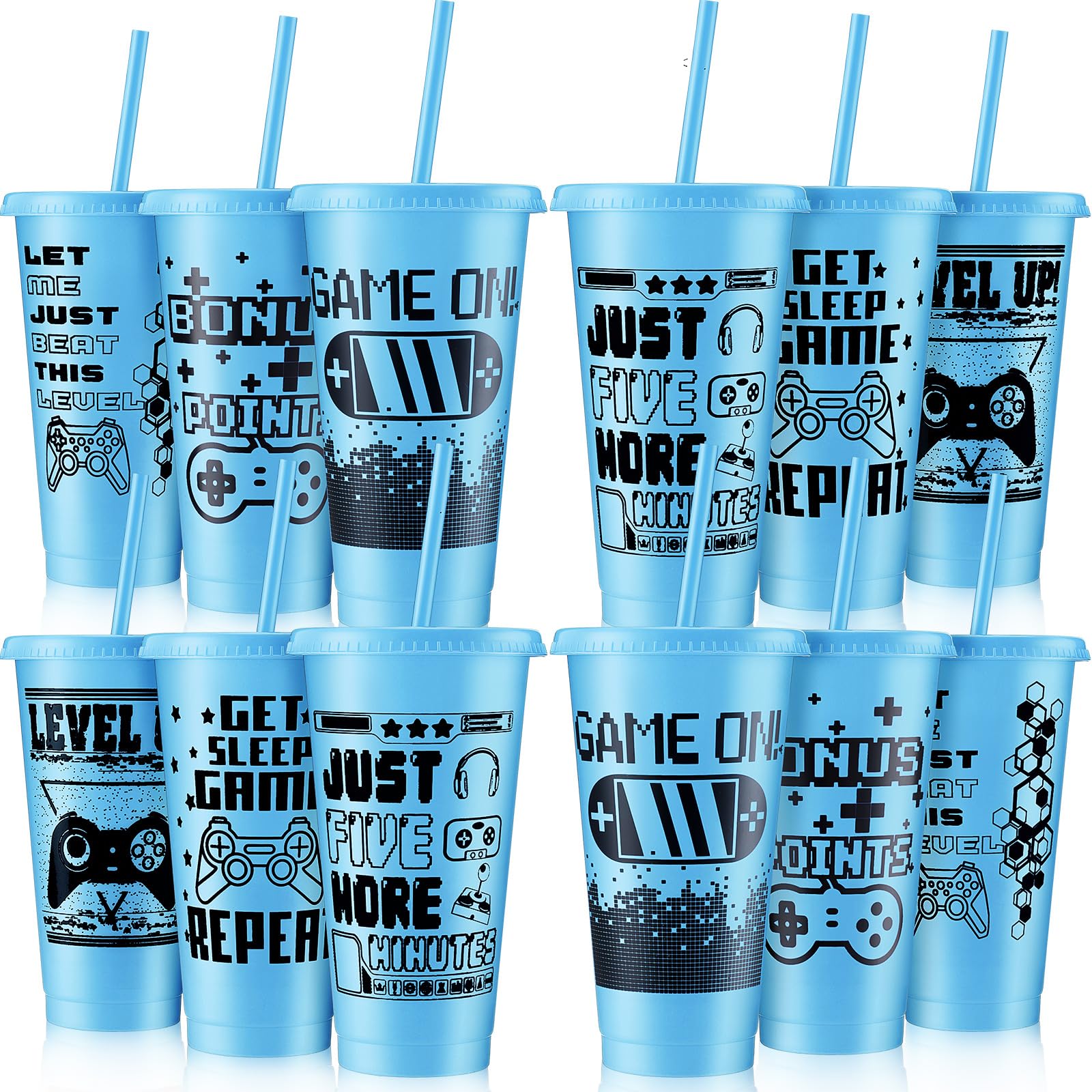Amazon.com | Mifoci 12 Pcs Video Game Plastic Cups with Lids and Straws ...