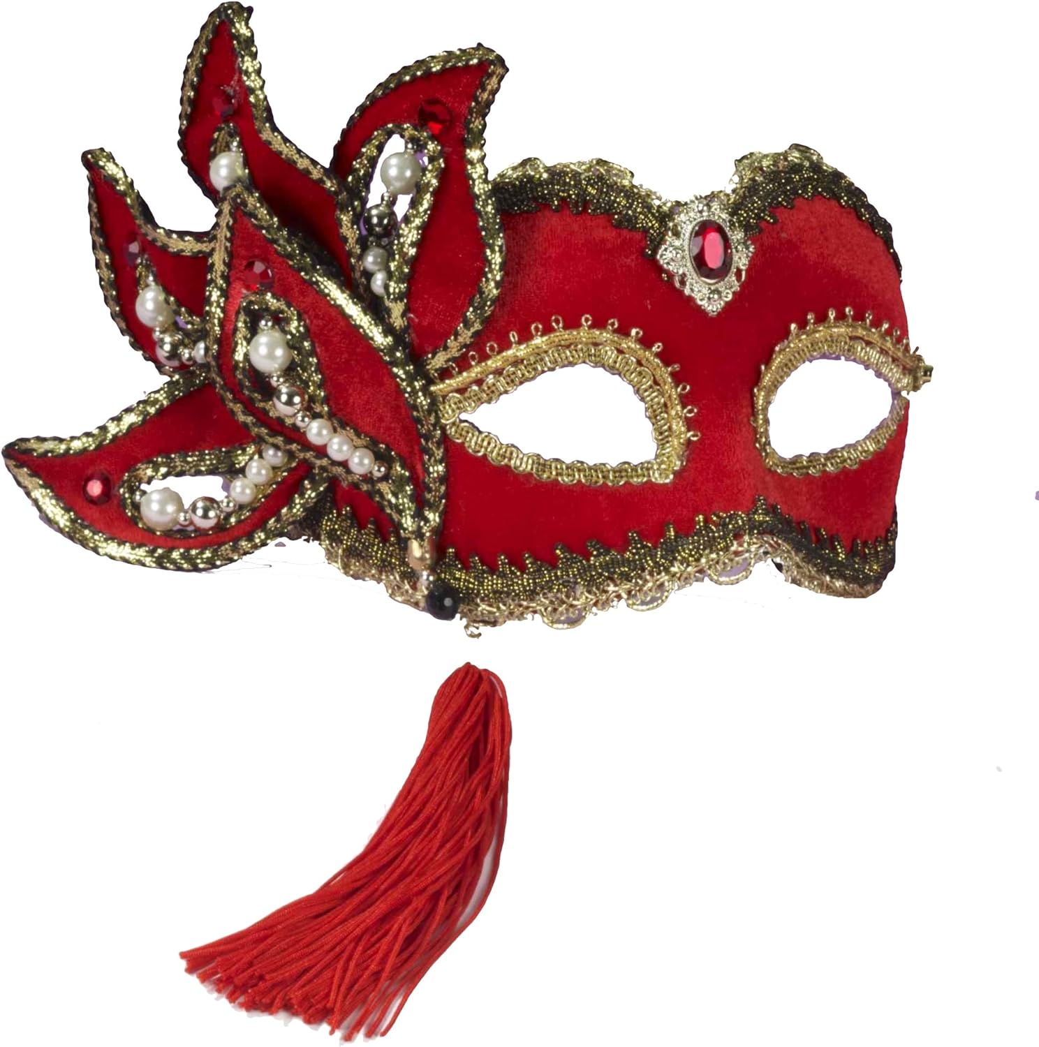 Amazon.com: Forum Mardi Gras Fancy Half Mask With Tassel, Red/Gold, One ...