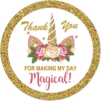 Amazon.com: 50 Magical Unicorn Stickers, Gold Glitter Unicorn Birthday ...