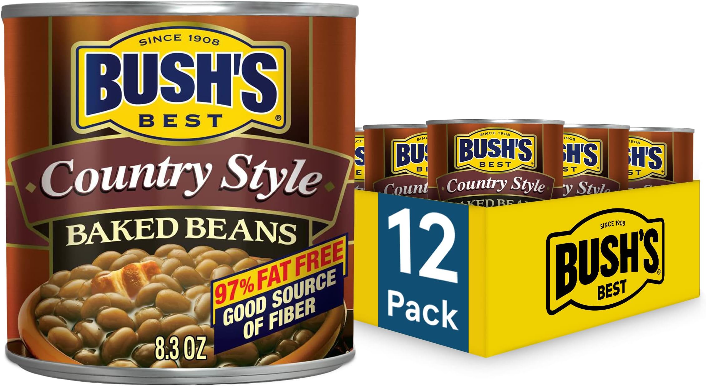 Amazon.com : Bush's Best Baked Beans, Country Style with Bacon and Brown Sugar, 8.3 OZ (Pack of ...