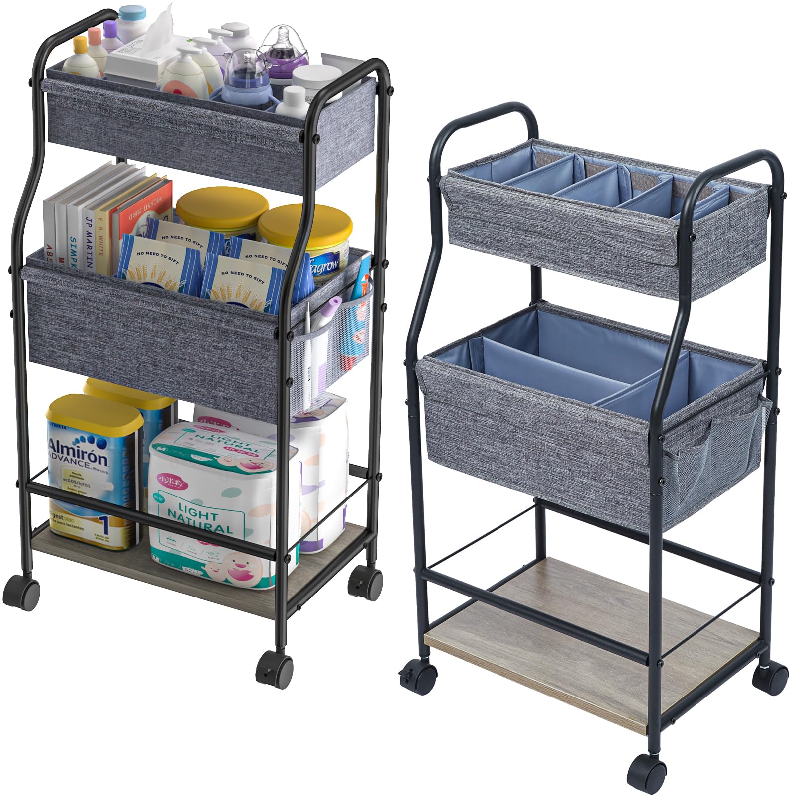Amazon.com: 3-Tier Baby Diaper Caddy Organizer and Storage Cart with 4 ...