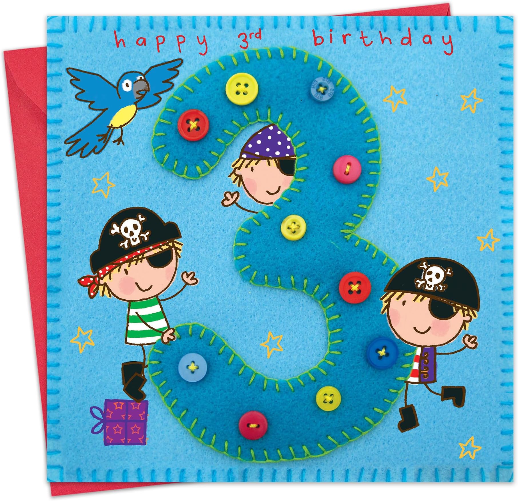 Twizler 3rd Birthday Card For Boy with Pirate and Parrot - Three Year ...