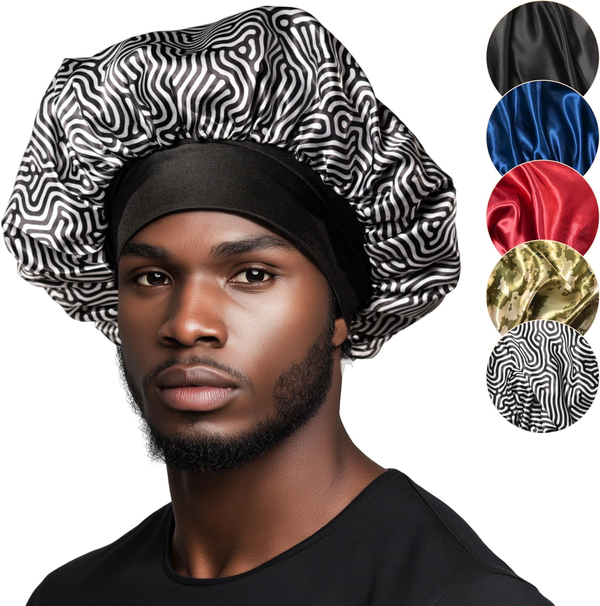 Amazon.com : Niagara Satin Bonnet Men - Black & White Bonnet for ...