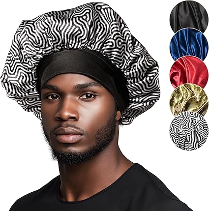 Amazon.com : Niagara Satin Bonnet Men - Black & White Bonnet for ...