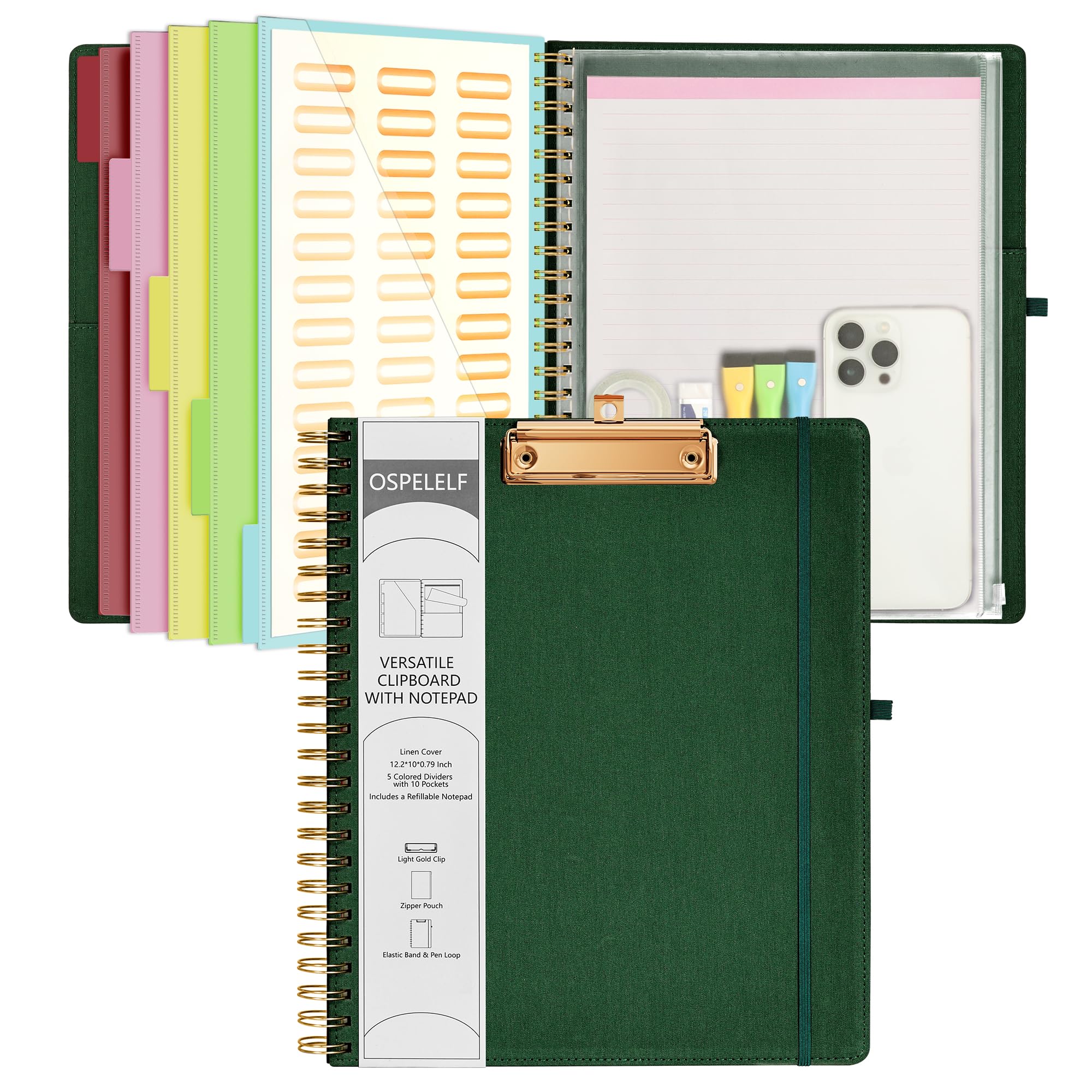 Amazon.com : Ospelelf Foldable Spiral Clipboard Folio with Storage ...