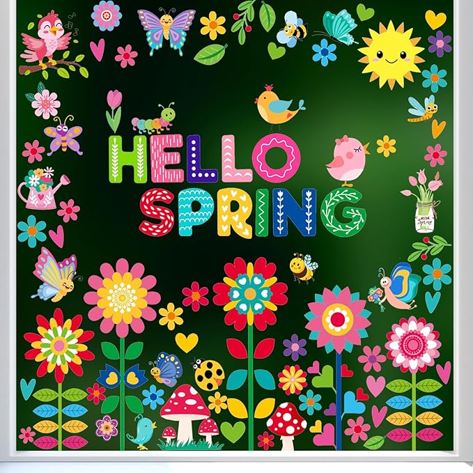 Amazon.com: Hello Spring Window Clings, Removable Butterfly Flower ...