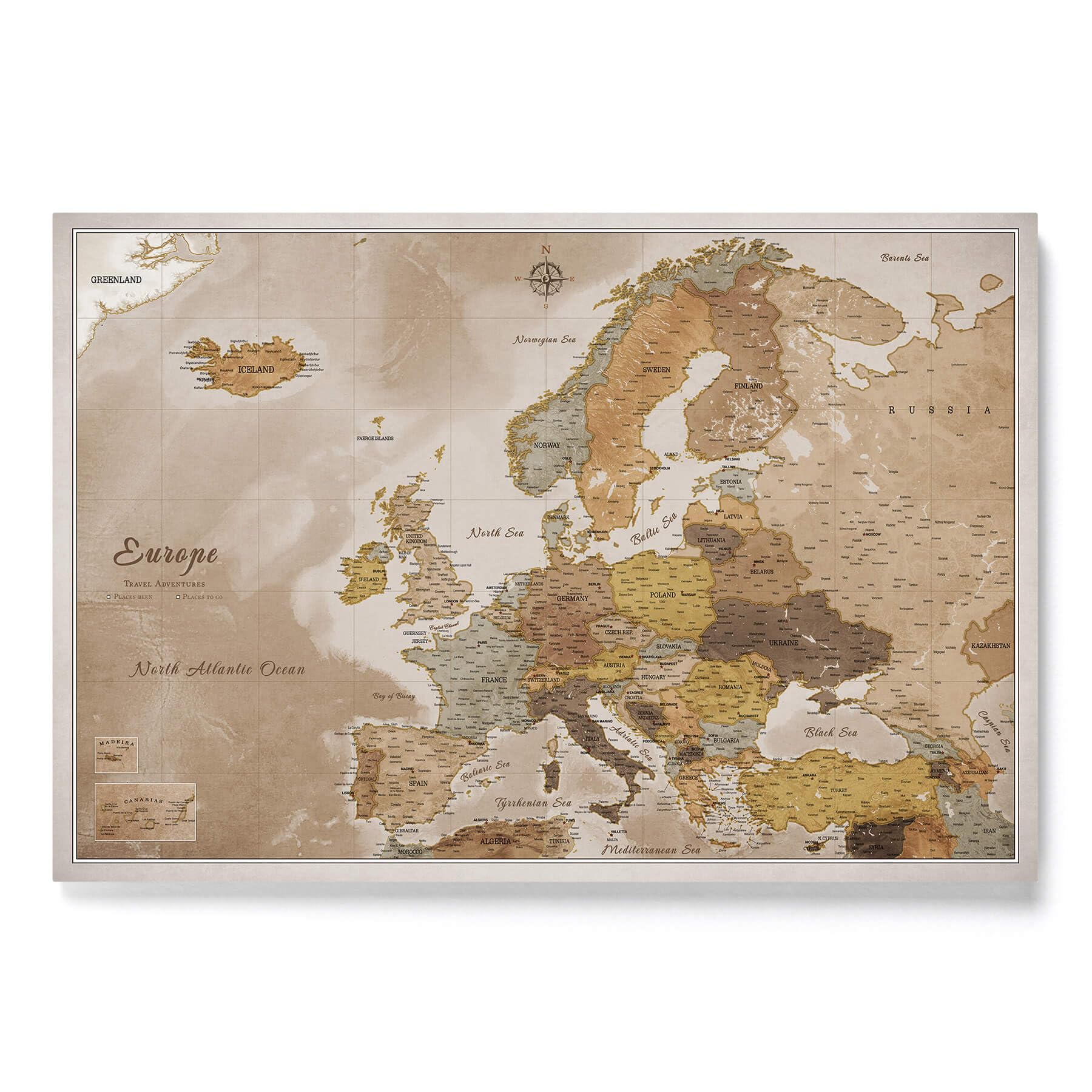 Canvas Europe Map with Cork Pin Board - Decorative Wall Decoration for ...