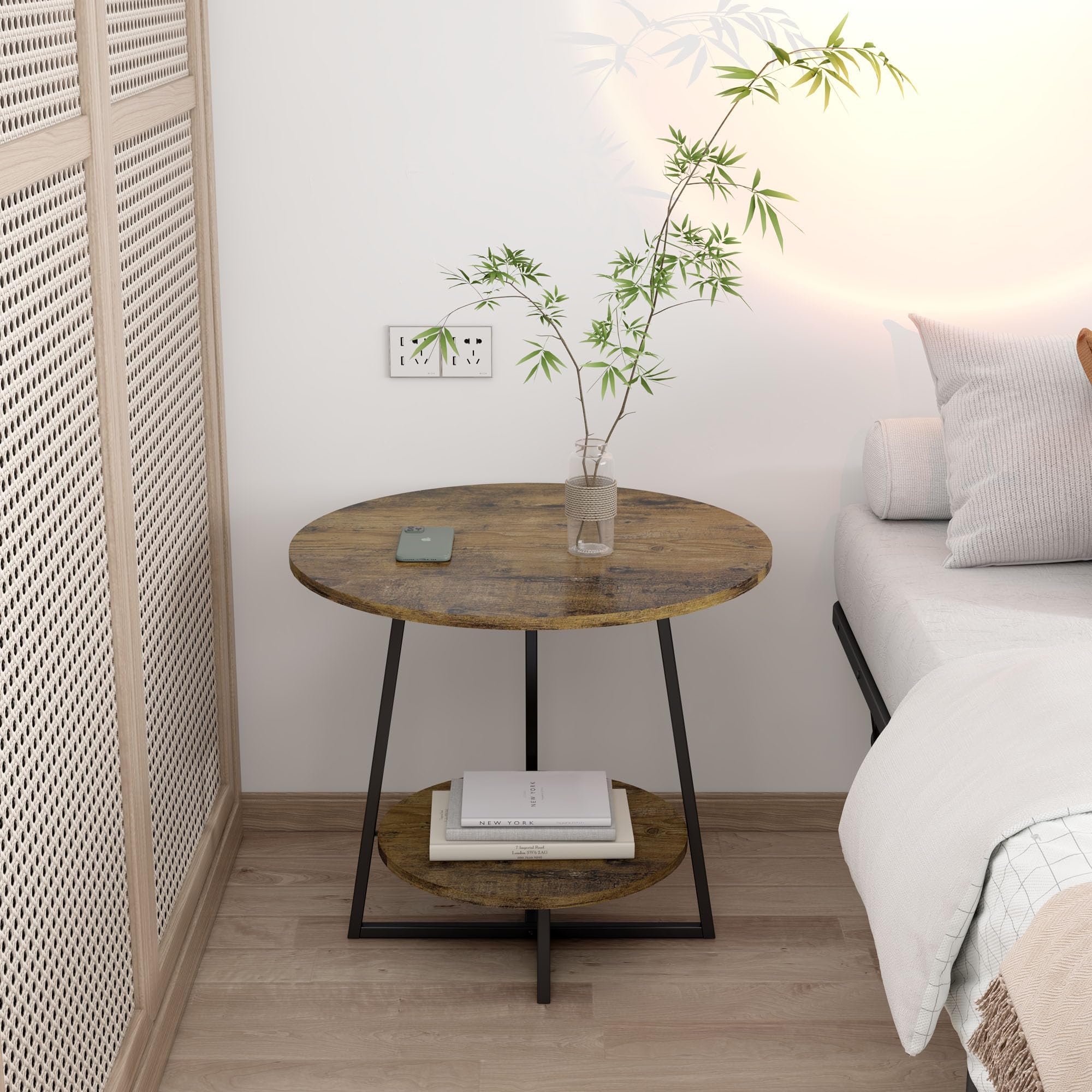 Amazon.com: IDEALHOUSE Round End Table Wood Side Table with Drawer ...