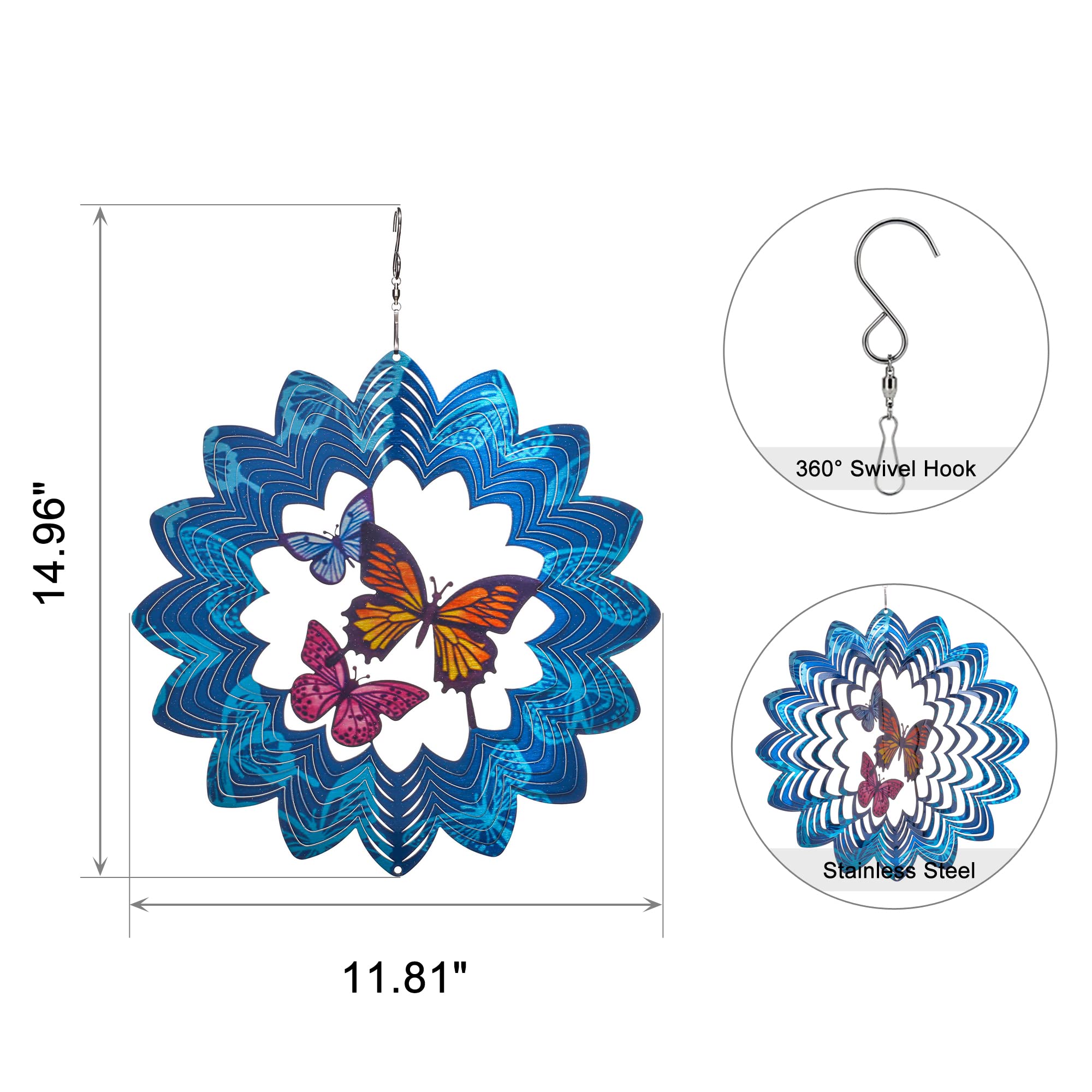 Snapklik.com : CozyCabin Stainless Steel Wind Spinner 3D, 12 Inch Wind ...