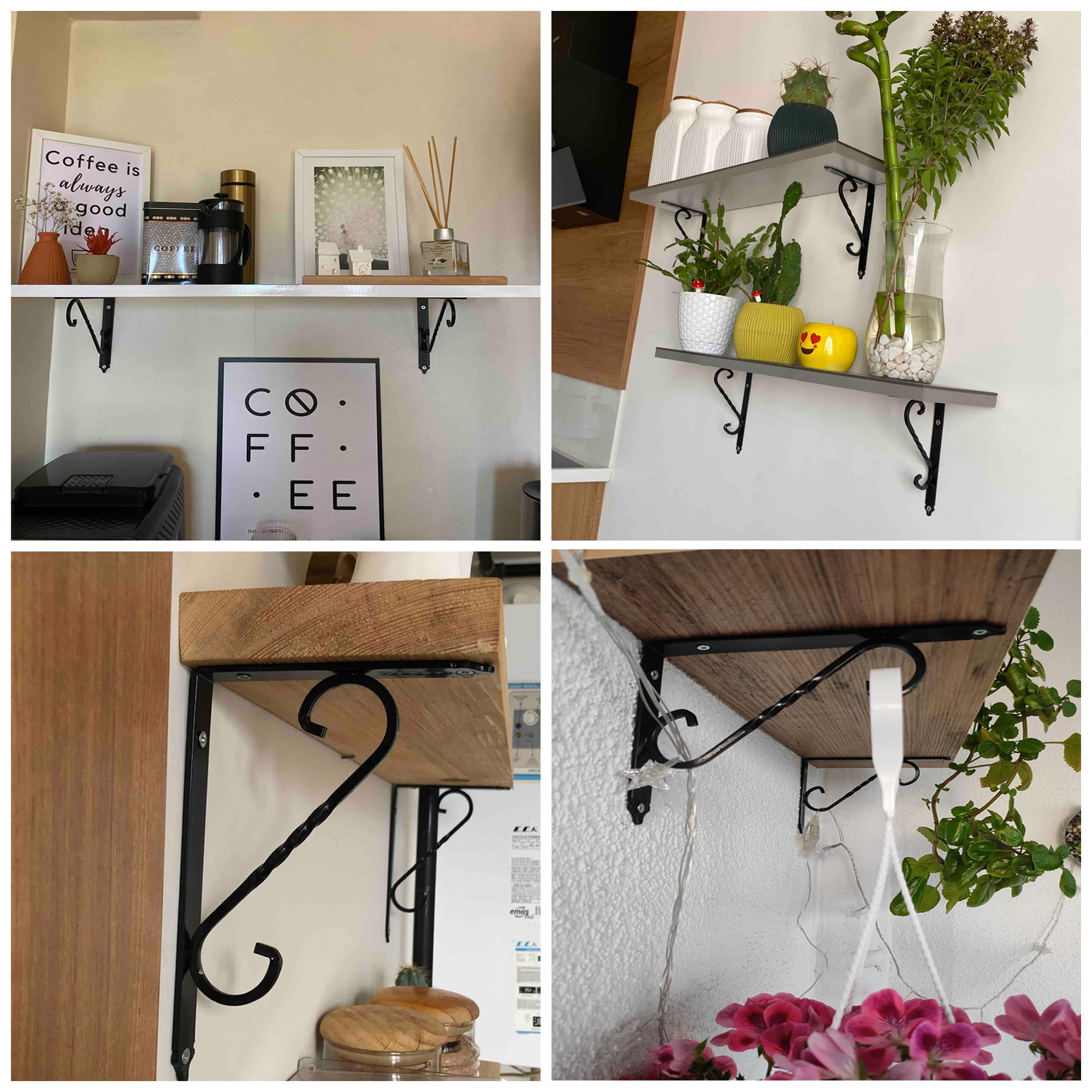 YAPIKAN 2-Pack Black Wrought Iron Shelf Bracket 9 x 6 inch - Metal L ...