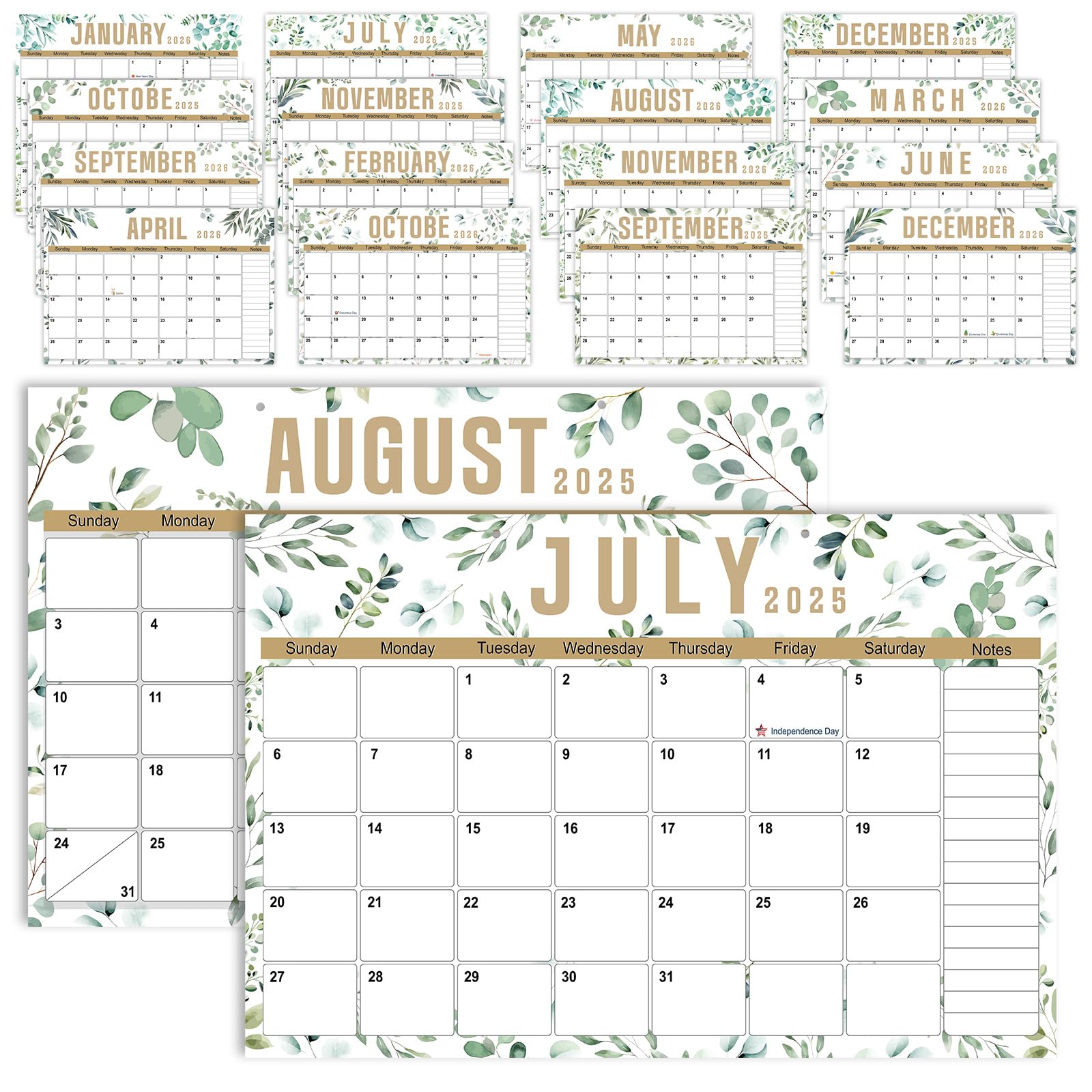 Snapklik.com : Teacher Large Desk Calendar 2025-2026, Greenery 18-Month ...