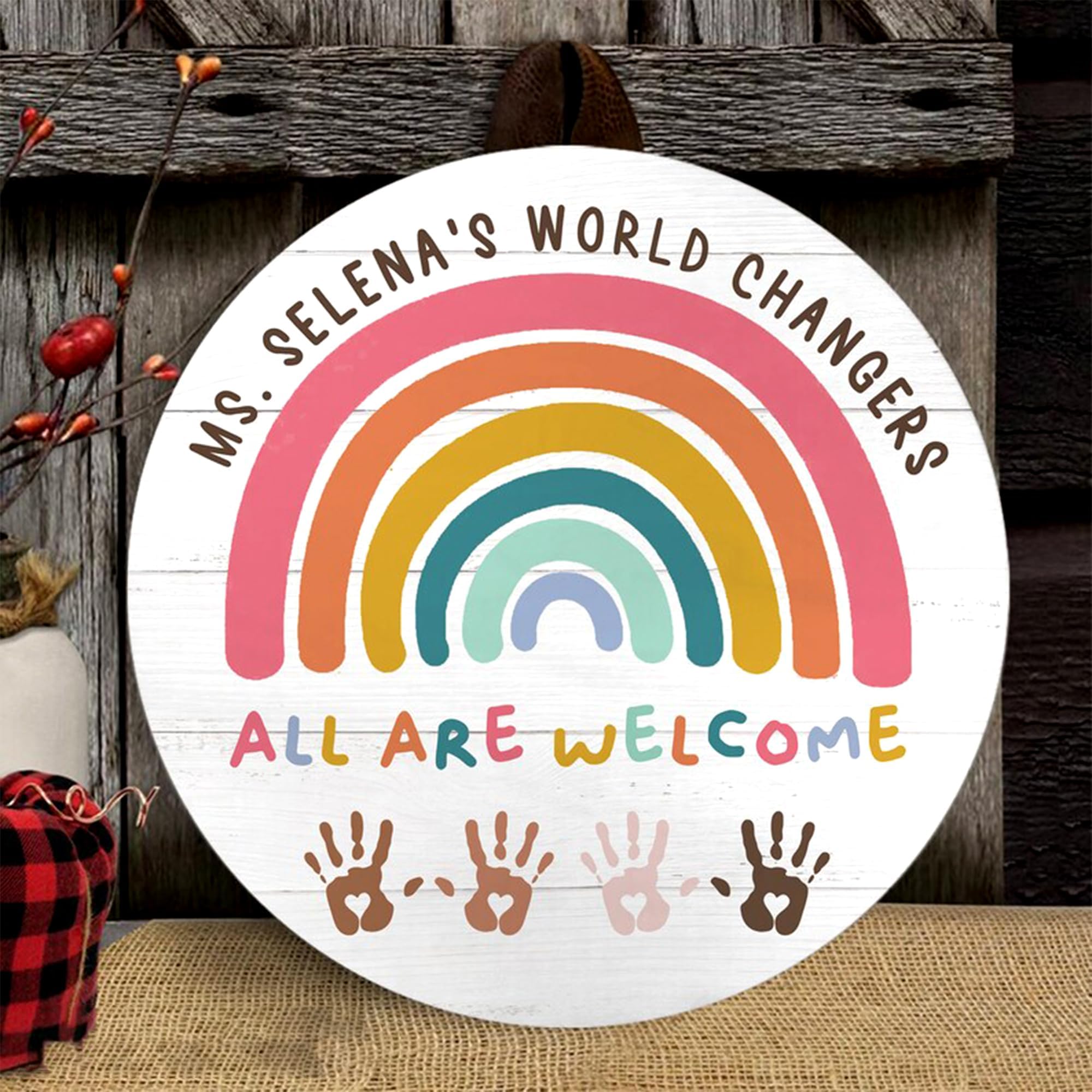 Amazon.com: Lovely POD Personalized Boho Rainbow Door Sign for ...