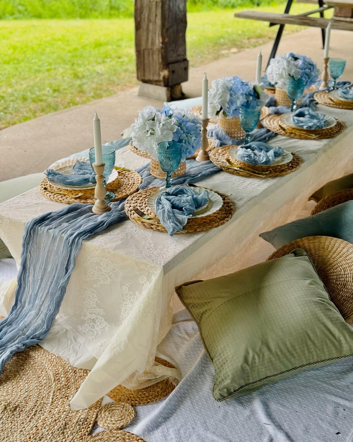 Snapklik.com : Dusty Blue Cheese Cloth Table Runners, 35x120 Inch Boho ...