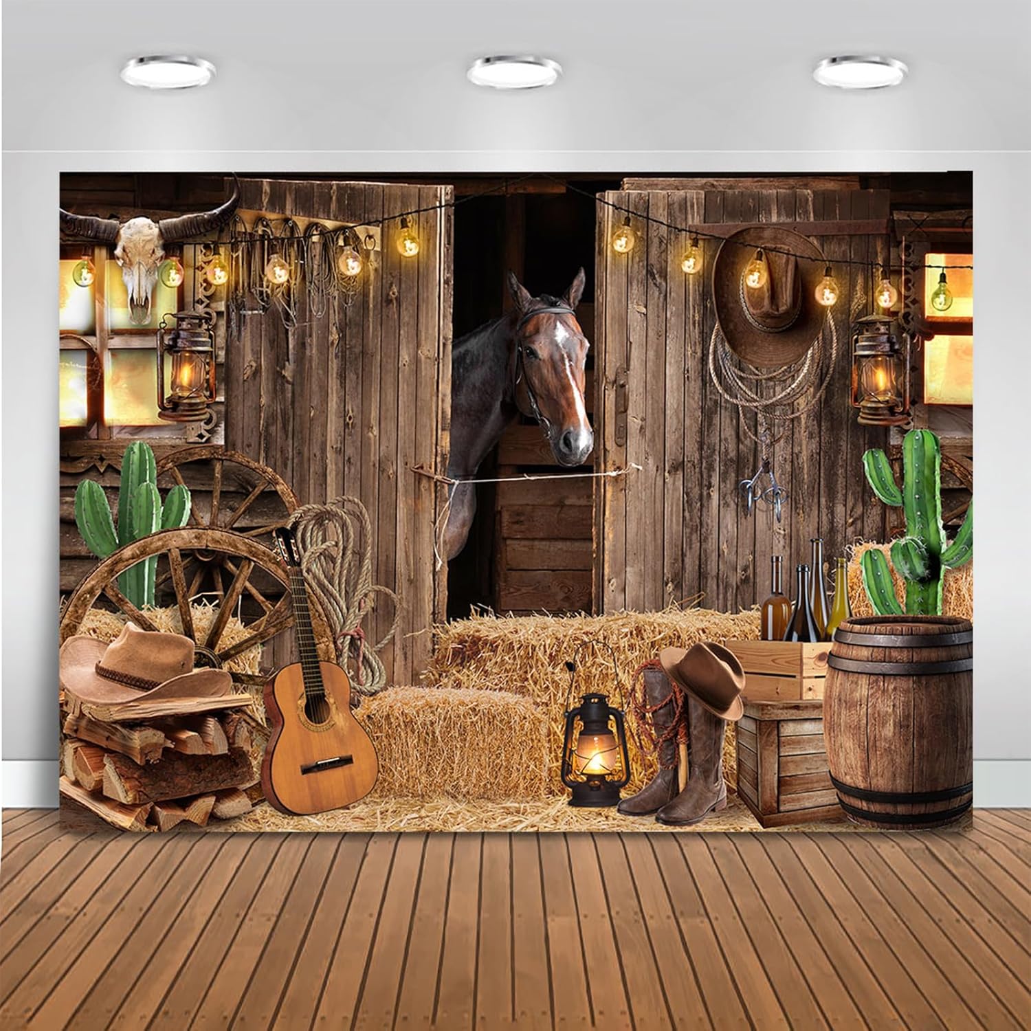 Amazon.com : Mocsicka Western Cowboy Backdrop - Wild West Rodeo Barn ...