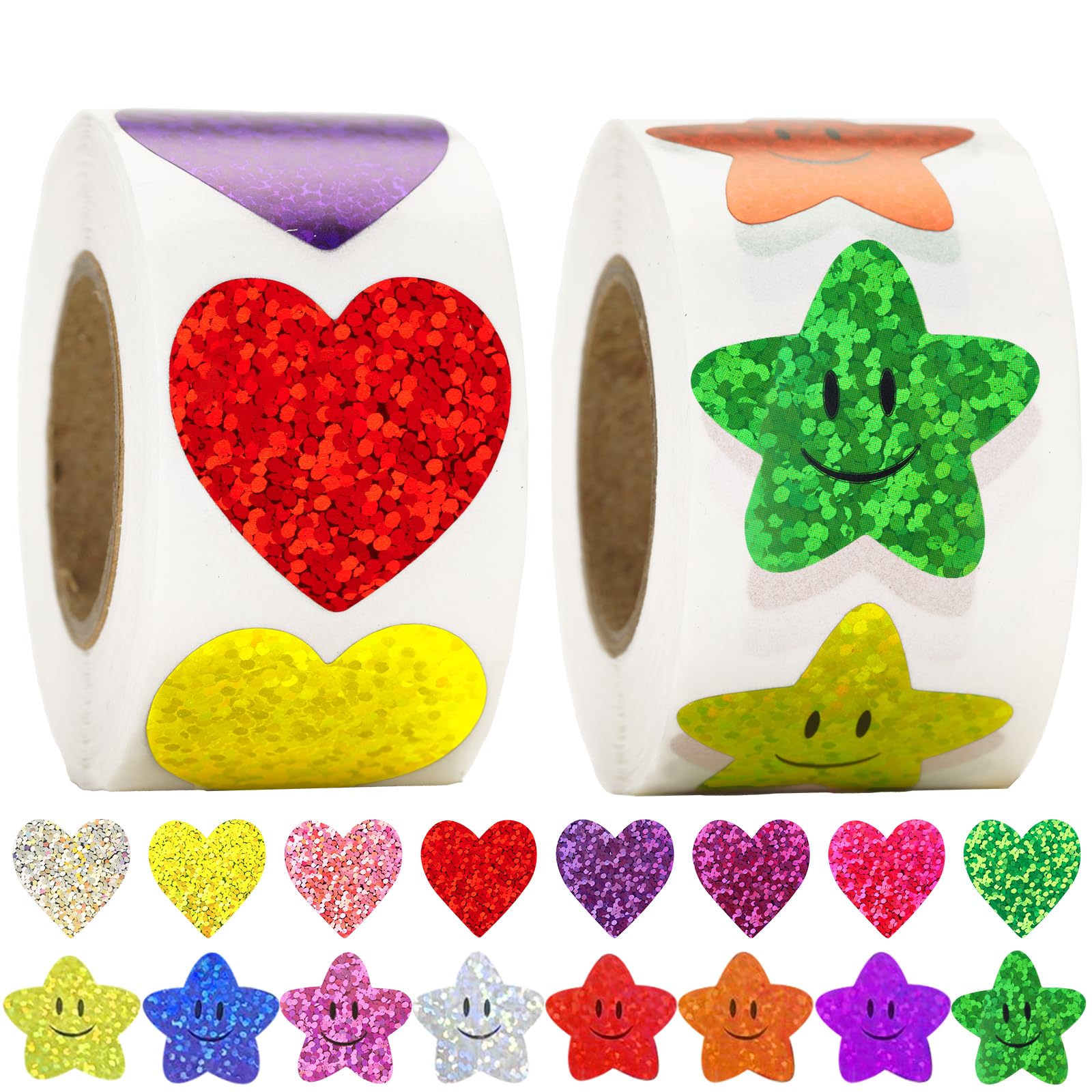 Amazon.com: Anwyll Heart Stickers and Star Stickers,1000Pcs 1Inch ...
