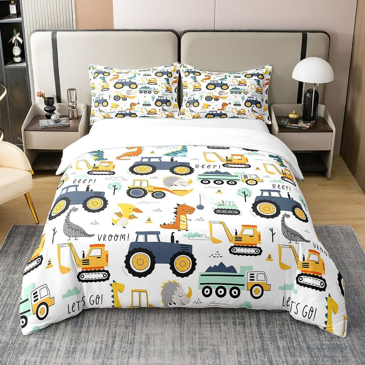 Amazon.com: 100% Cotton Boys Cartoon Car Bedding Set Twin, Kids ...