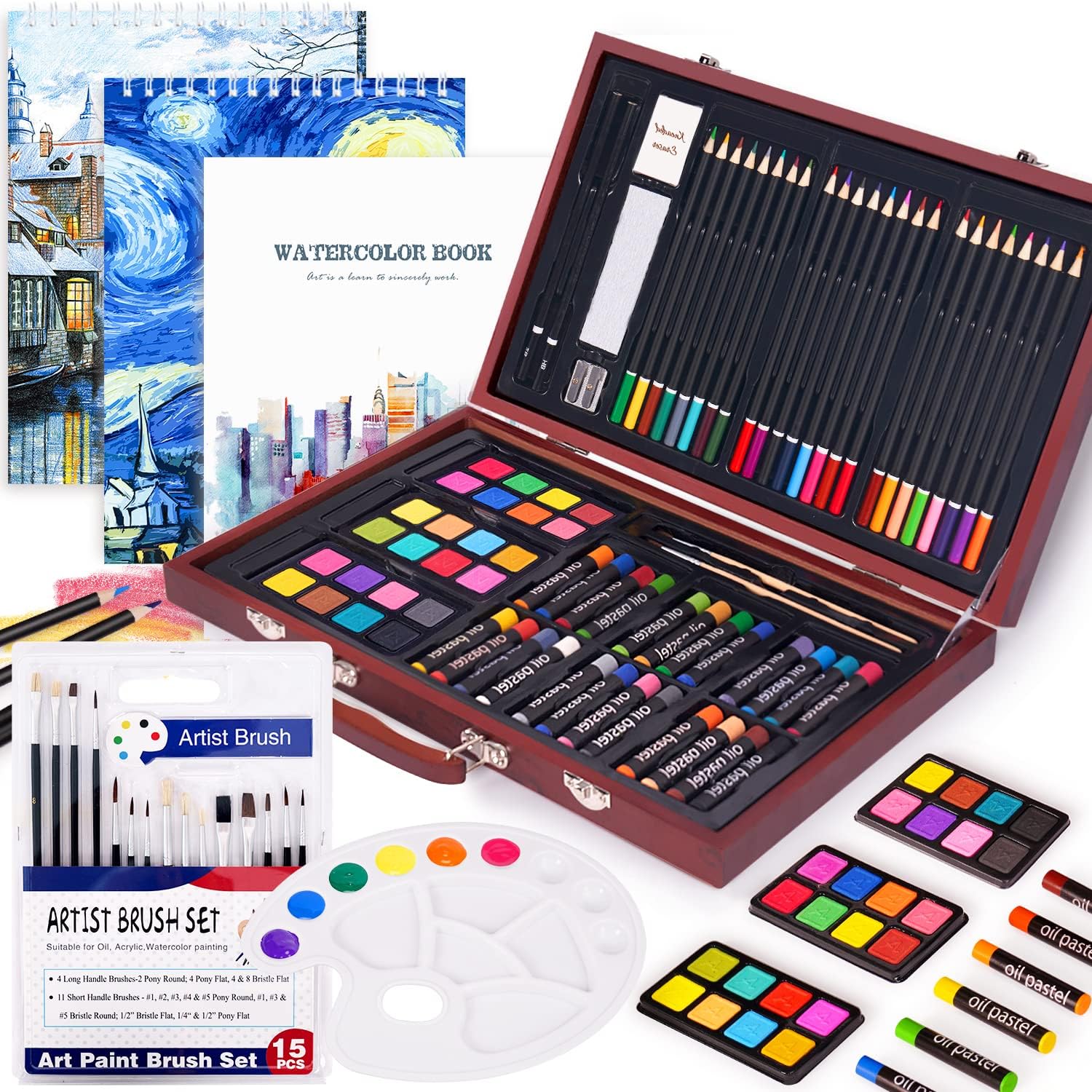 Amazon.com: 102 Piece Deluxe Art Set- 2 x 50 Page Sketch Book, 1 x 24 ...