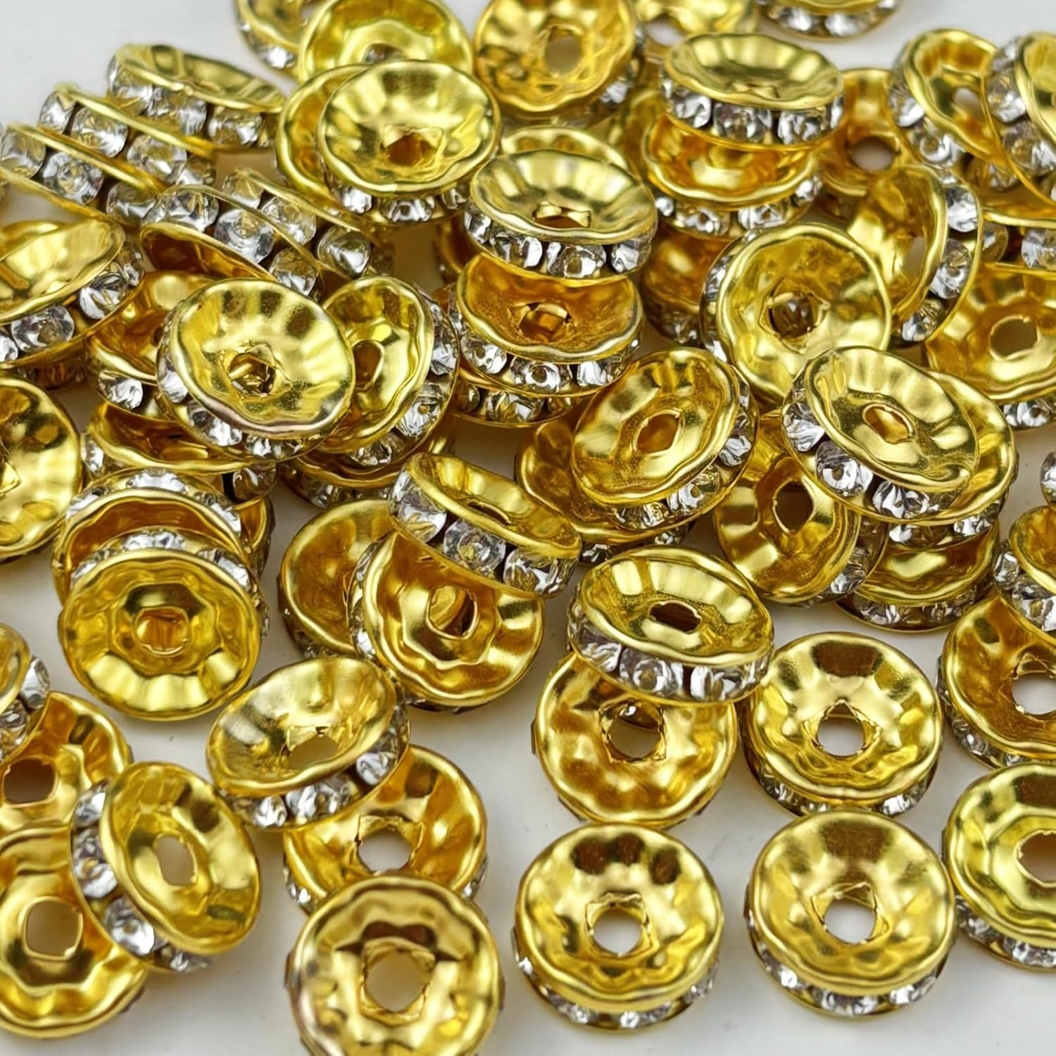 Amazon.com: Honkoolly 80pcs 10mm Rondelle Spacer Beads Gold Plated ...
