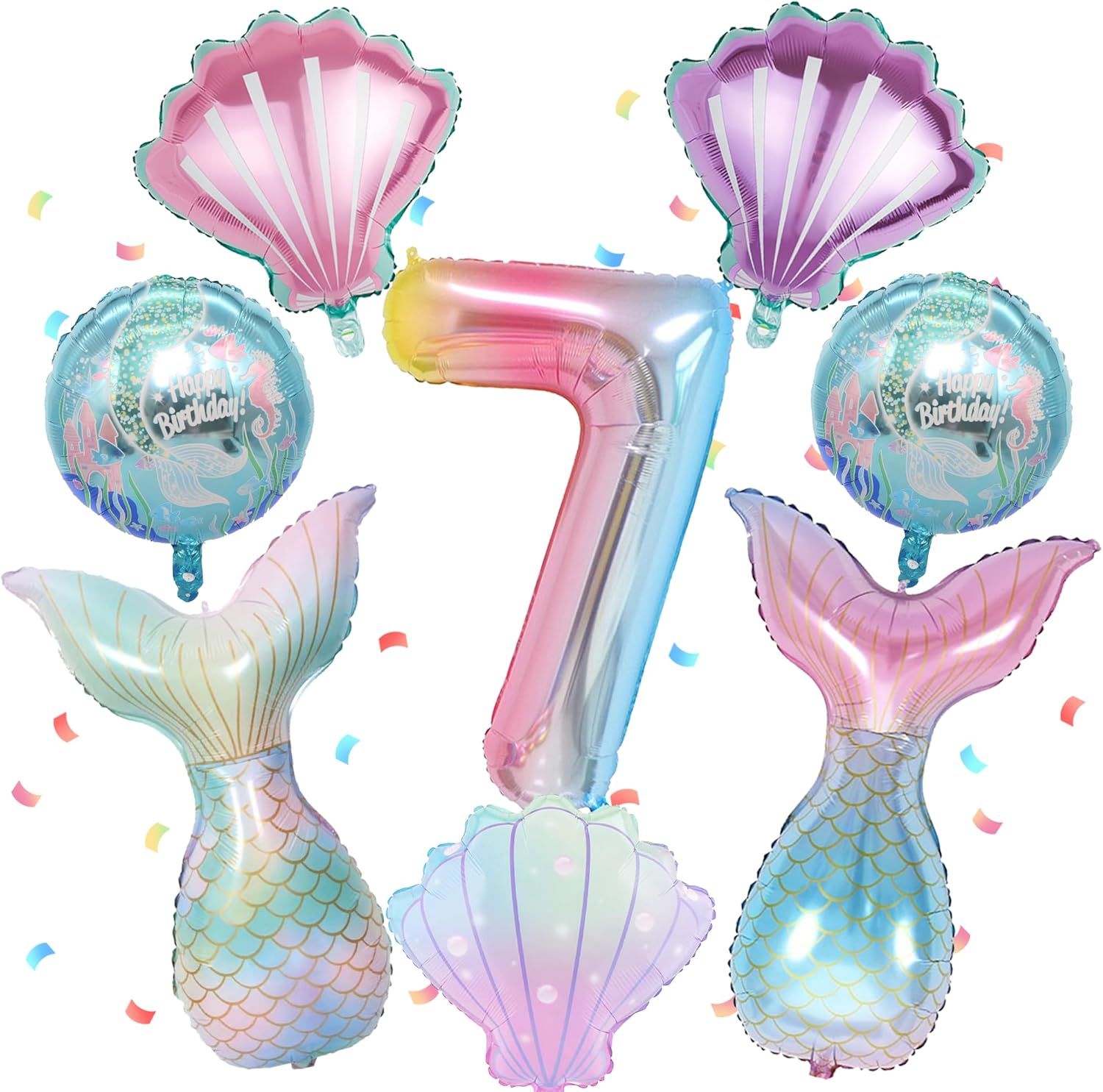 Amazon.com: ChenjunCo 7th Mermaid Birthday Decorations - 8 Pieces ...