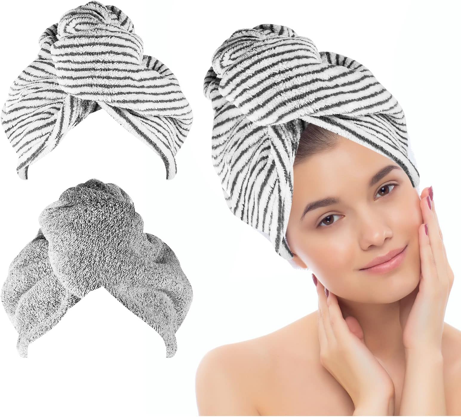 m zimoon Hair Drying Towels, 2 PCS Bath Towels Hair Towel Wrap ...