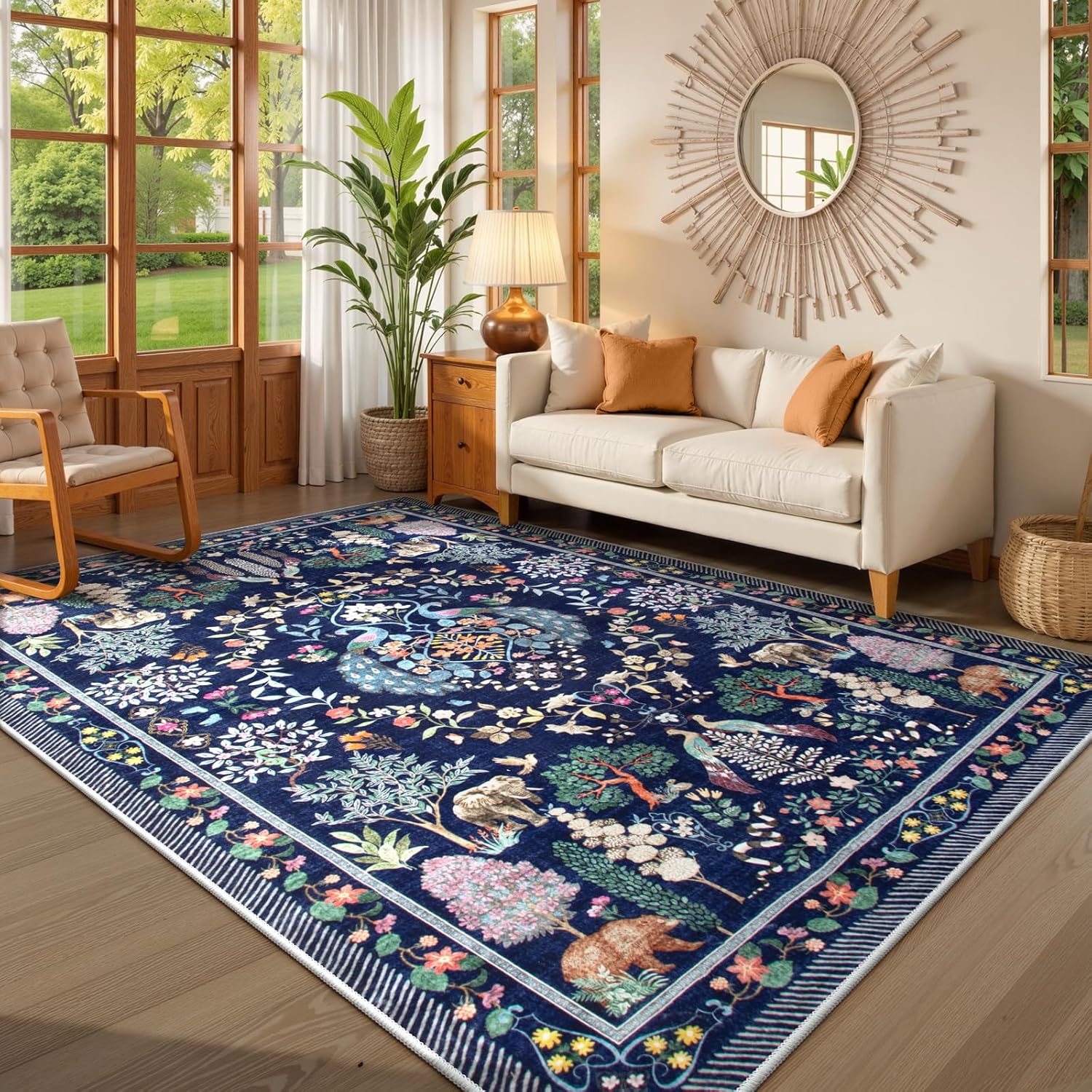Amazon.com: Lahome Blue Area Rug for Living Room, Vintage Machine ...