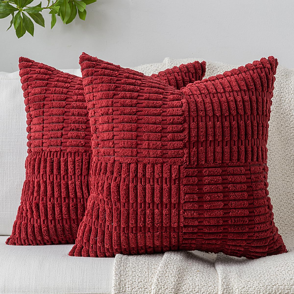 Amazon.com: DEZENE Patchwork Throw Pillow Covers Set of 2 Striped Soft ...