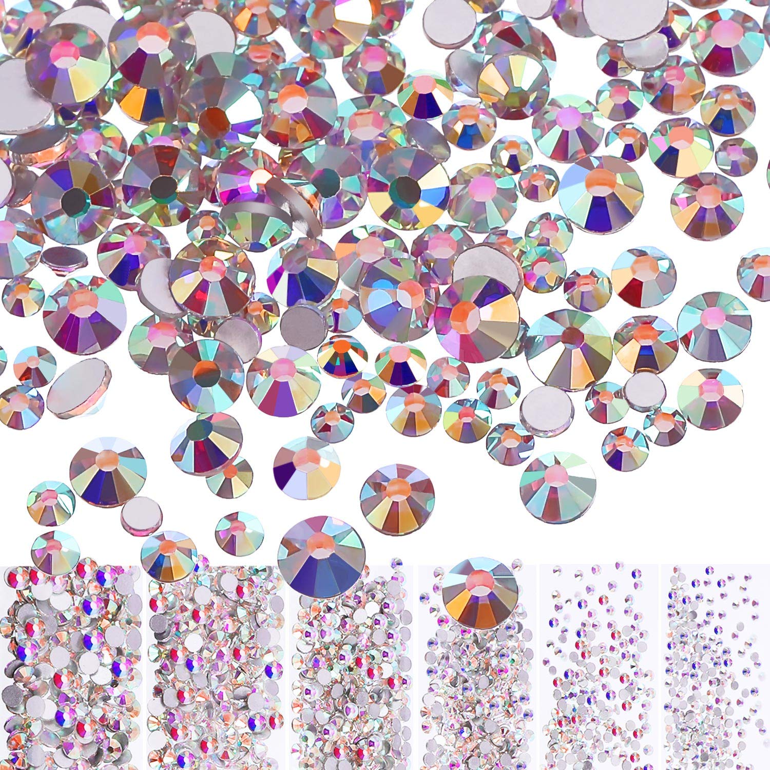 Amazon.com: Bememo 3456 Pcs Crystals Diamond Rhinestones AB Clear Flat ...