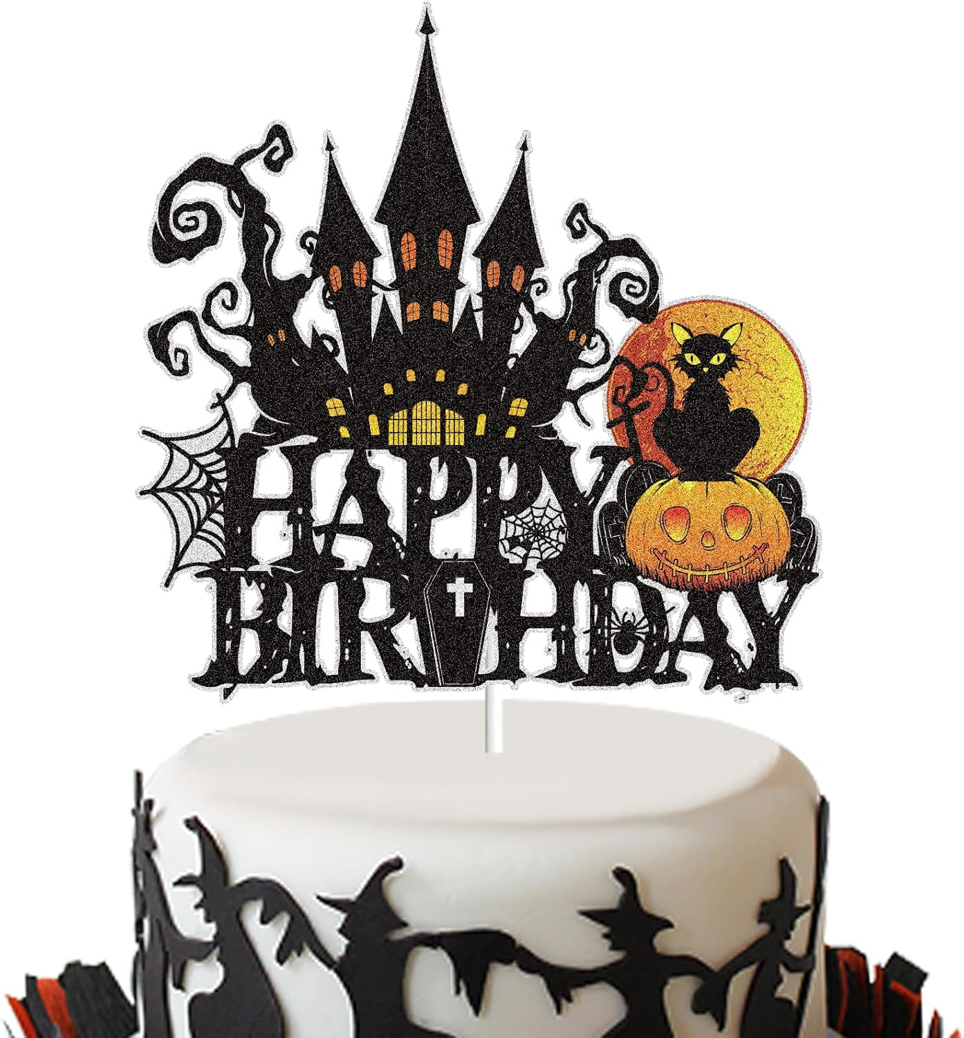 Amazon.com: Happy Birthday Cake Topper Halloween Decorations Black ...