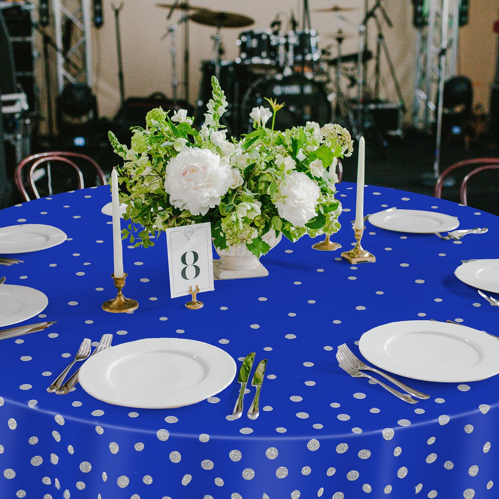 Snapklik.com : Newwiee Round Dot Tablecloth 84 Inch Plastic Table Cover Dots Confetti ...