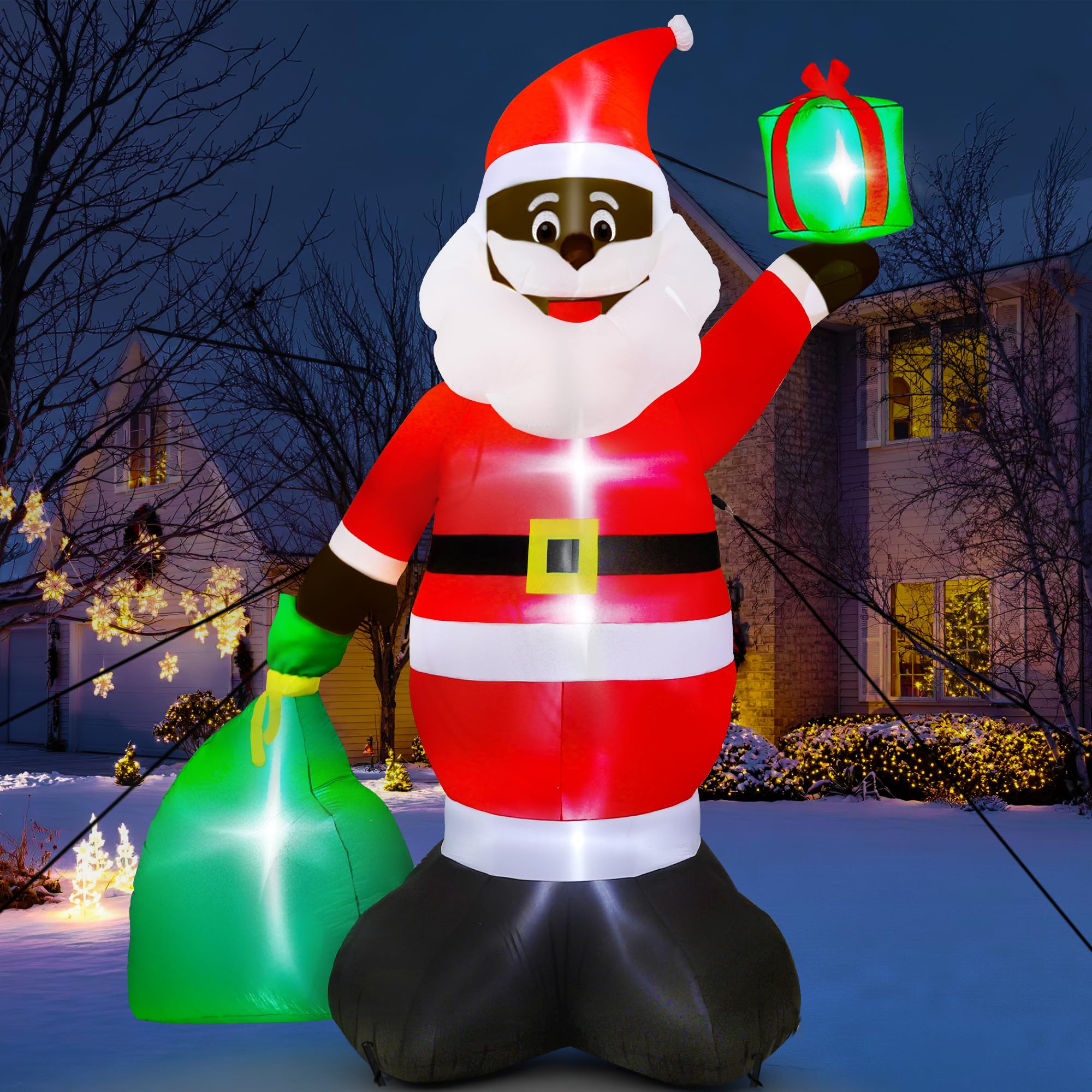 12FT Christmas Inflatable Santa, Giant Black Santa Claus Inflatable ...