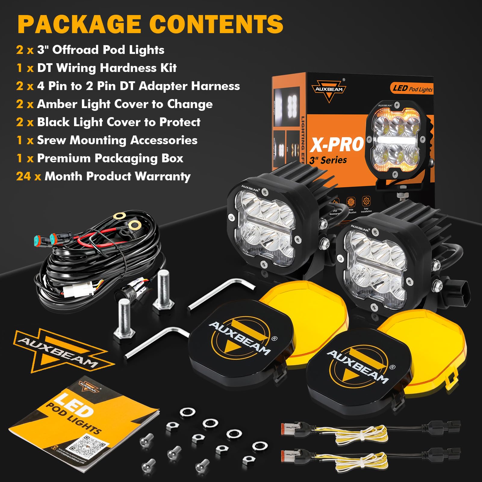 Snapklik.com : Auxbeam 3 Inch 84W LED Pods DRL & Turn Signal X-PRO ...