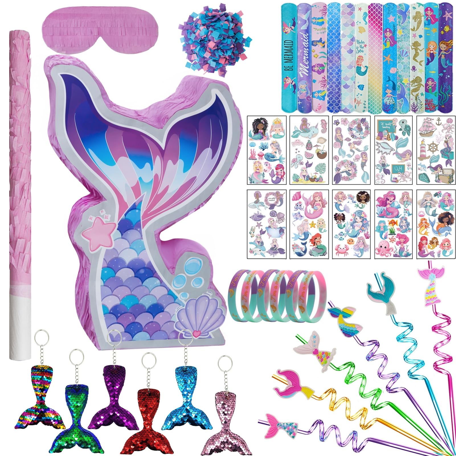 Amazon.com: Mermaid Pinata Set Birthday Party Favors for Girl Kids ...