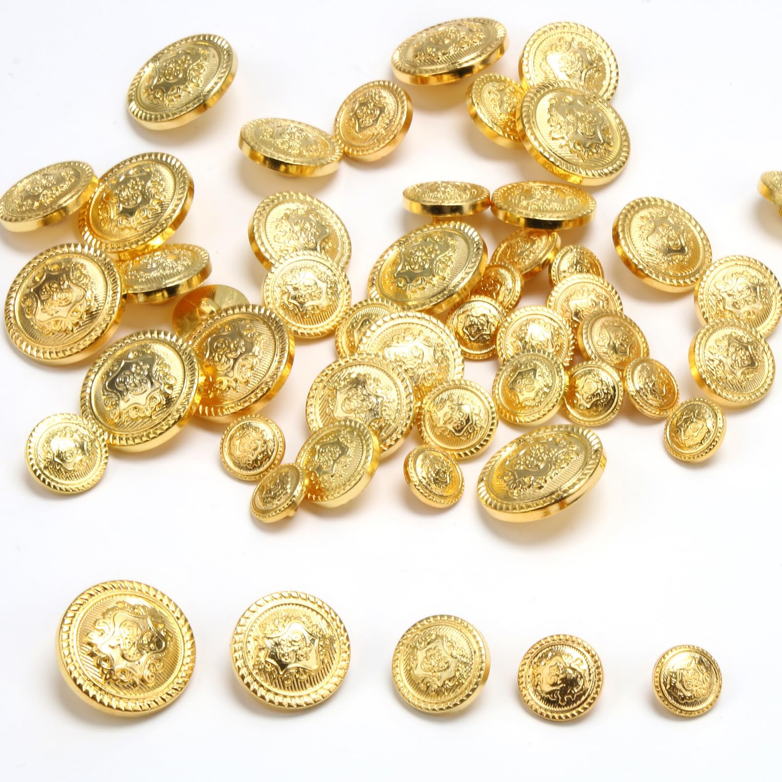 50 PCS Bottoni Dorati, 5 Diverse Dimensioni Bottoni Vestiti Bottoni ...